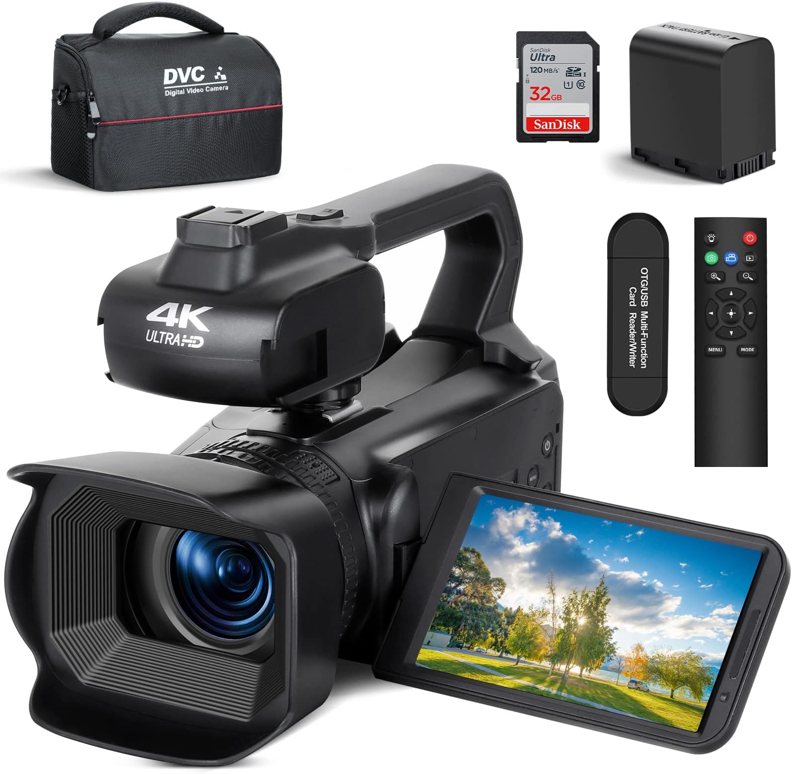 4K 64MP Video Camera Camcorder with Expandable Handheld Grip, Remote ...