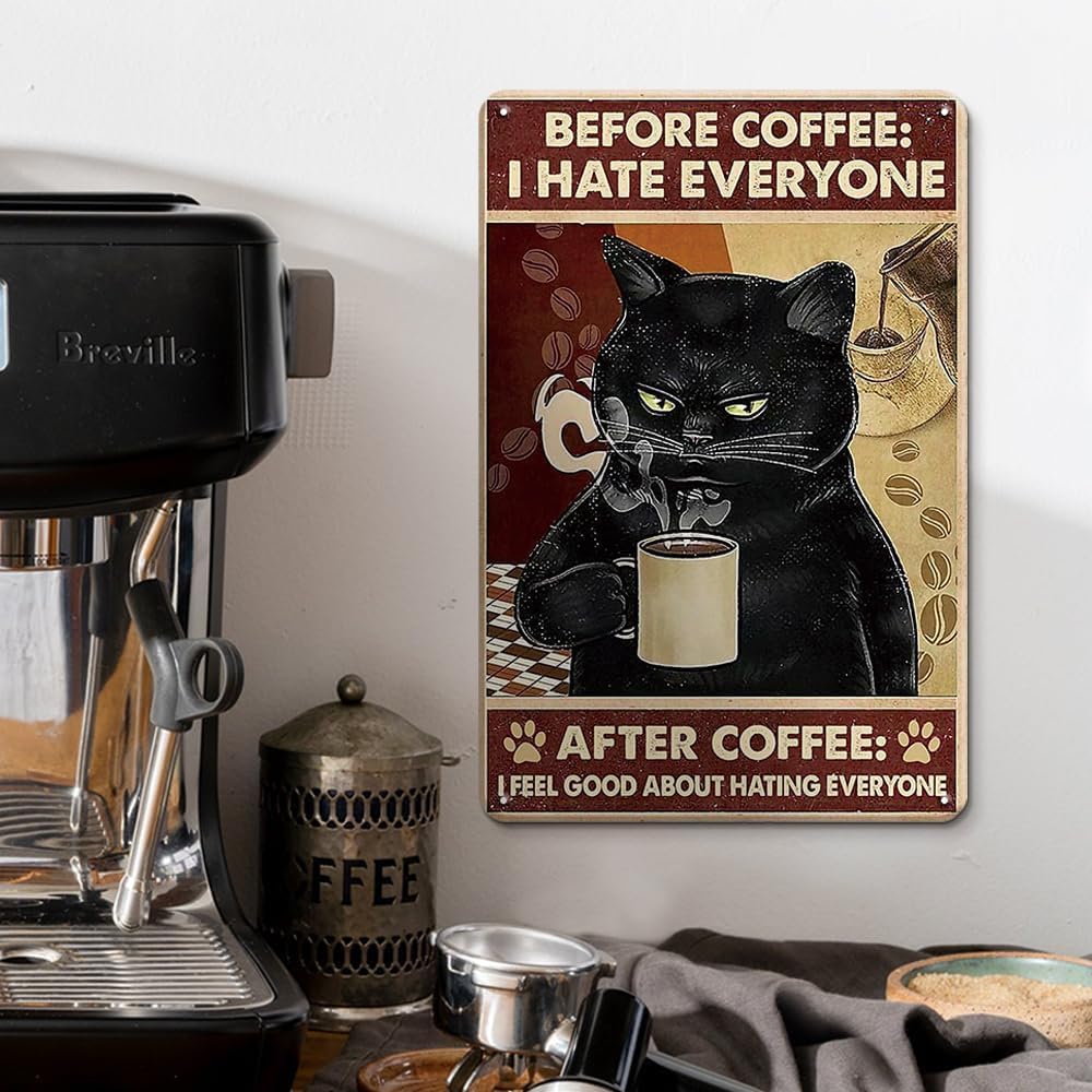 Amazon.com: Black Cat Decor Kitchen Wall Decor, Before Coffee I Hate ...