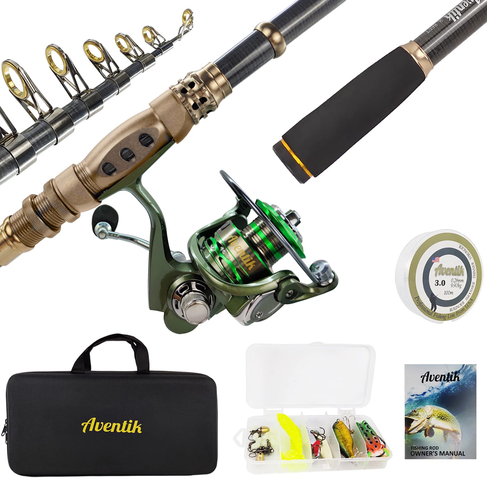 Beginner Fishing Set Aventik Fishing Rod & Reel Combo - 7.87FT Carbon ...