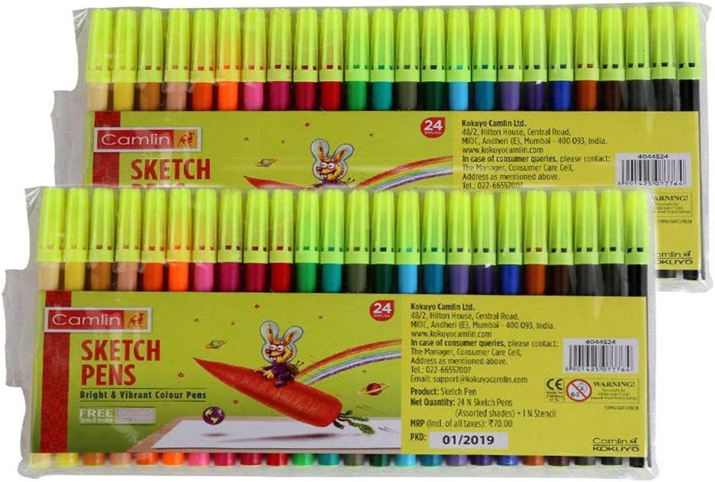 Camel Camlin 24 Shades Sketch Pens with Free Stencil -(Assorted)-Pack ...