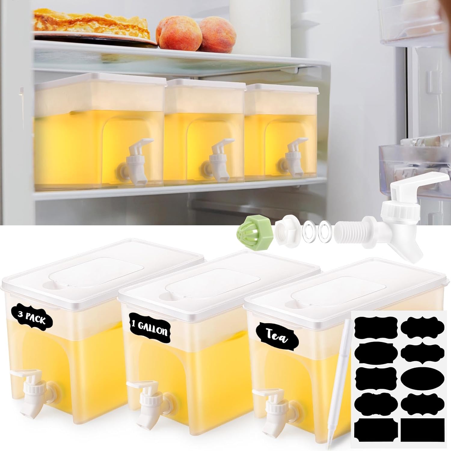 Amazon.com | Lallisa 3 Pcs Plastic Drink Water Dispenser for Fridge 1 ...