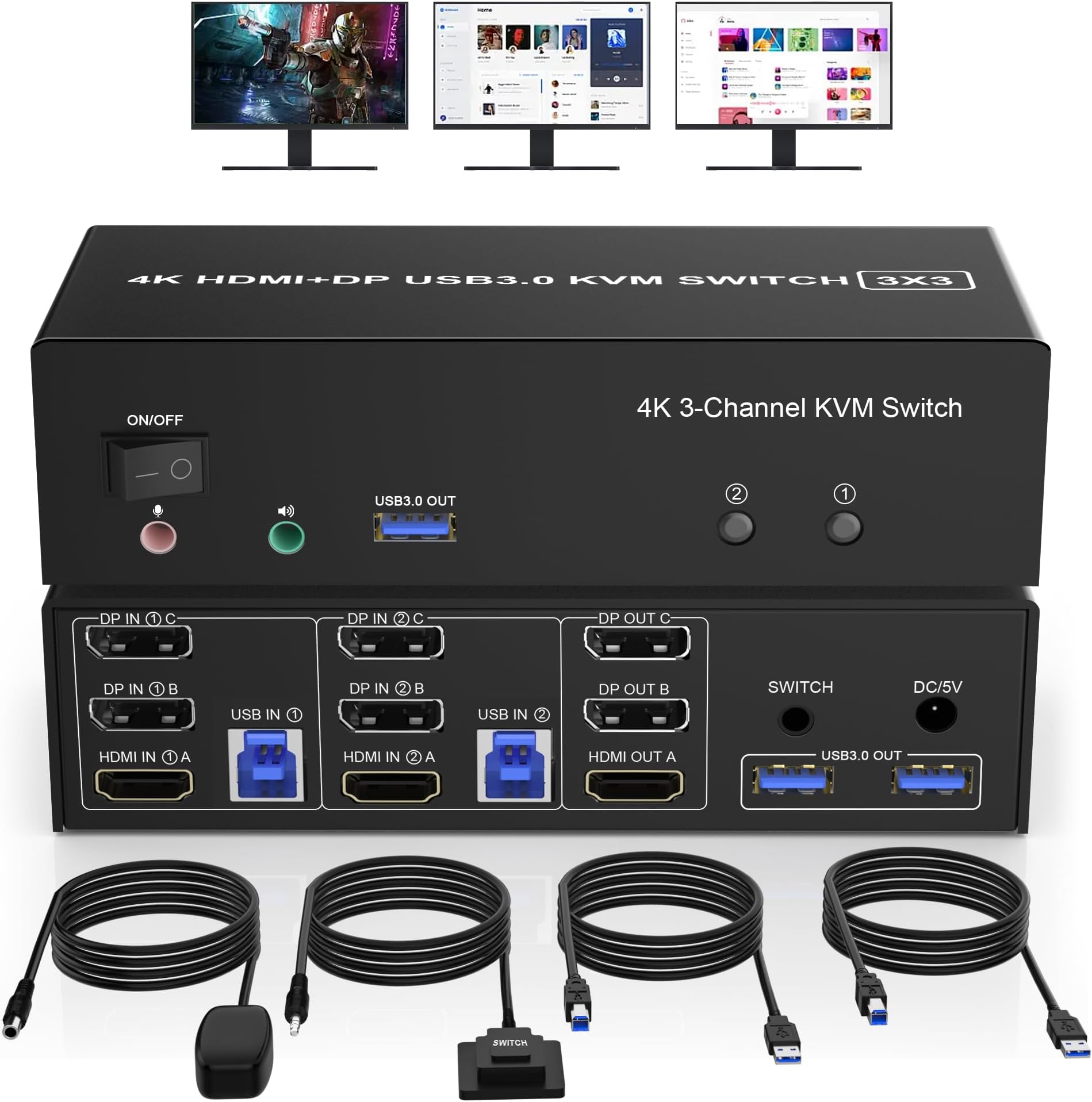 Amazon.com: CKLau 2 Port USB 3.0 Quad Monitor KVM Switch HDMI 2.1 8K ...