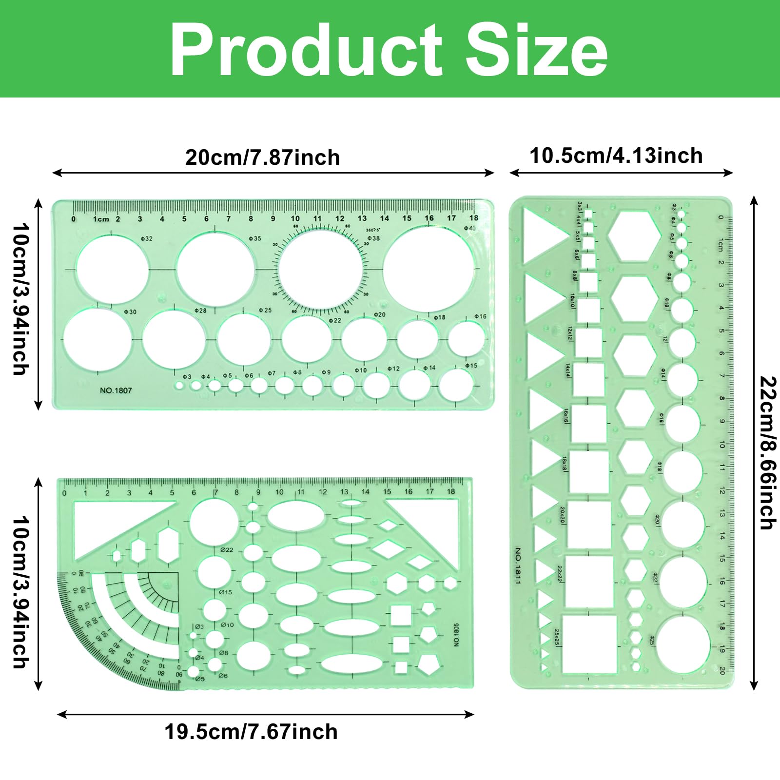 Snapklik.com : Unlorspy 3 PCS Circle Template Clear Green Plastic Scale ...