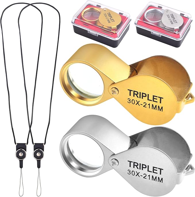 Amazon.com: 2 Pack 30X 21mm Small Pocket Triplet Jewelry Loupe Metal ...