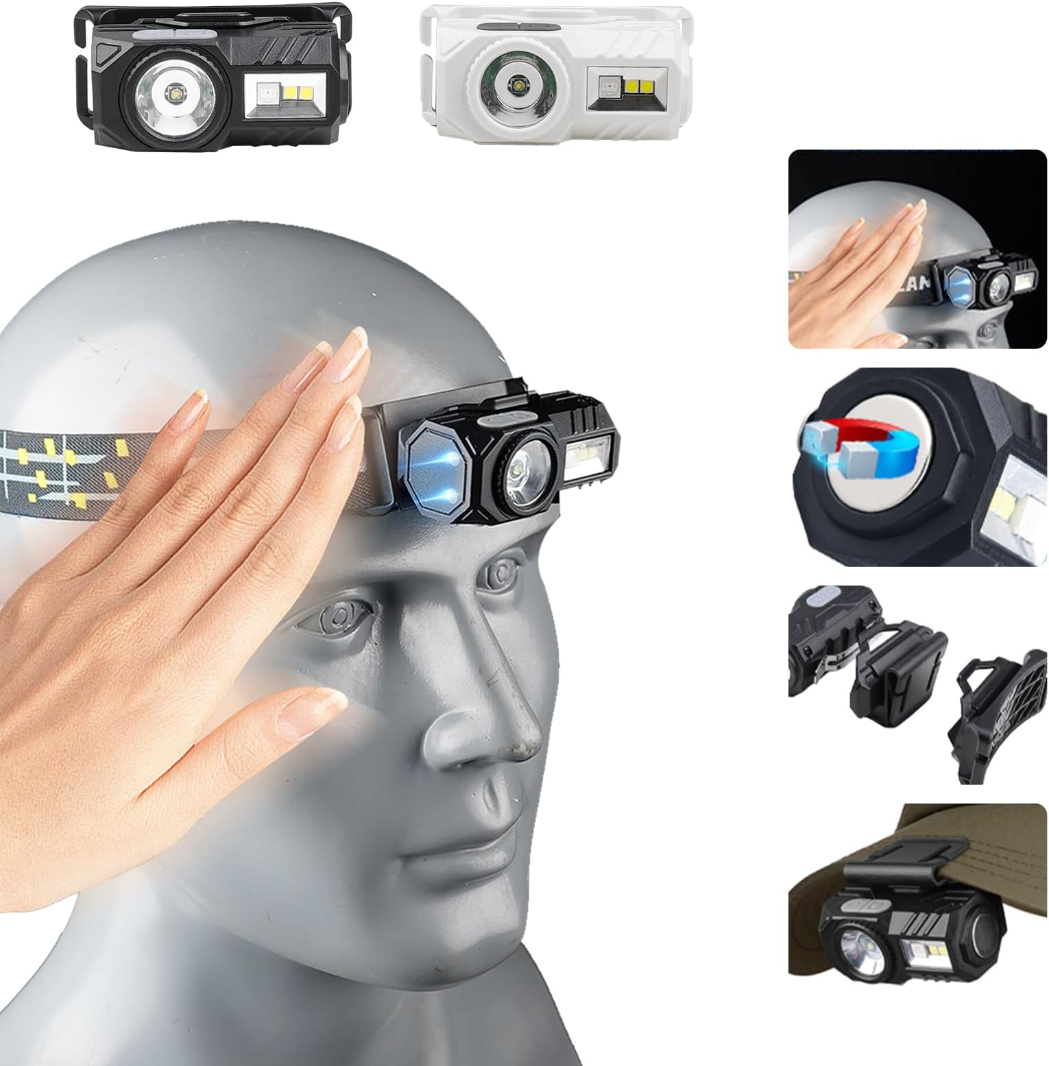 Aonjrs Headlamp Rechargeable, High Bright LED Head Lamp Zoomable, 7 ...