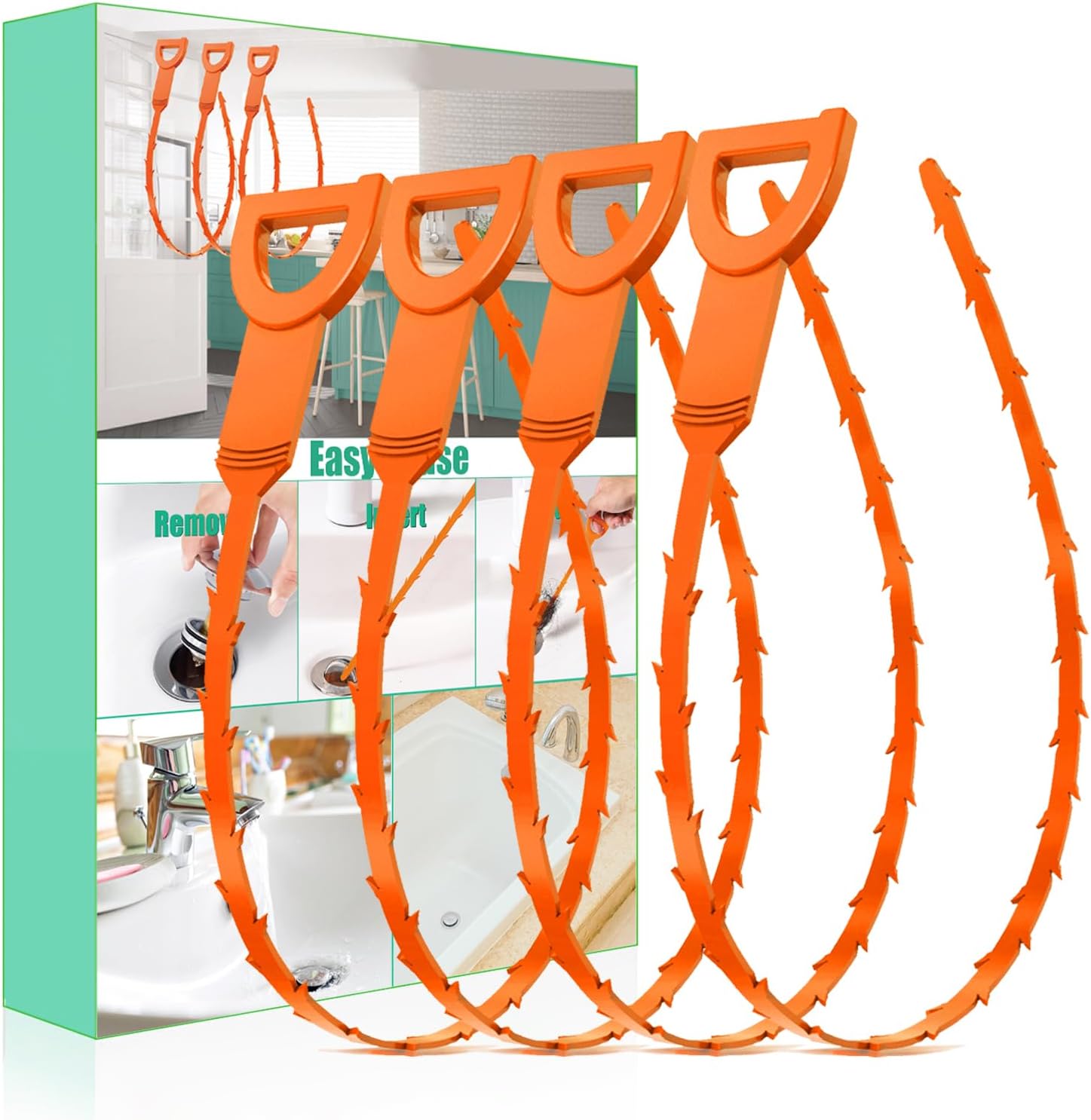 LUTICO 4-Pack Flexible Drain Snake Hair Clog Remover Tool