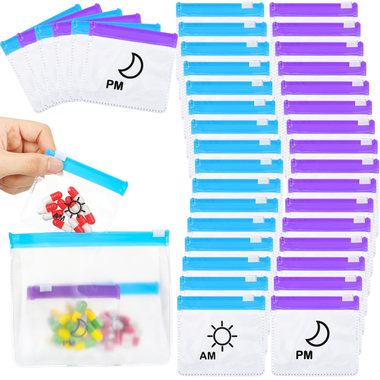 Amazon.com: 56 Pcs AM PM Pill Pouches Bags Travel Pill Bags Zippered ...