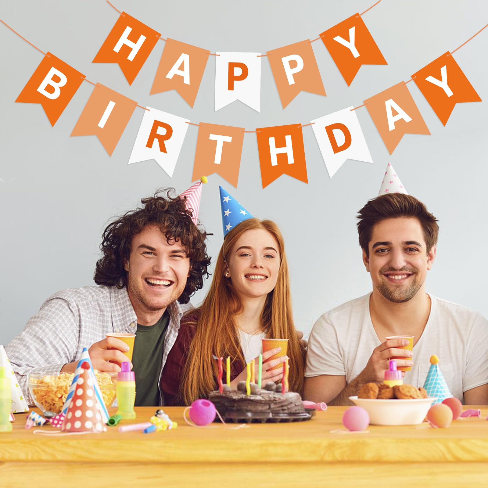 Snapklik.com : Orange Happy Birthday Banner Bunting Banner Sign ...