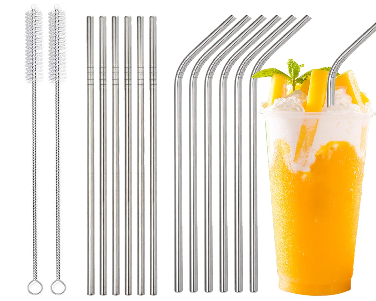 Amazon.com: 12-Pack Reusable Straws - Metal Straws Dishwasher Safe ...