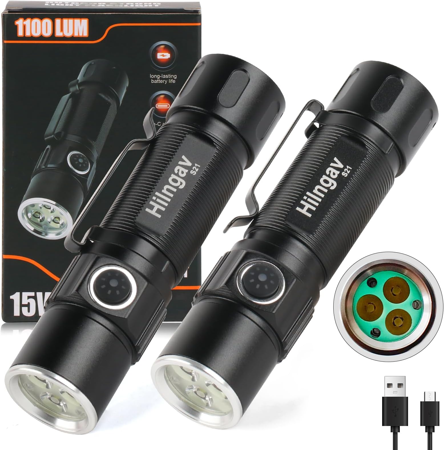 Hilngav Small Rechargeable Flashlight USB C, High 1100 Lumen LED ...
