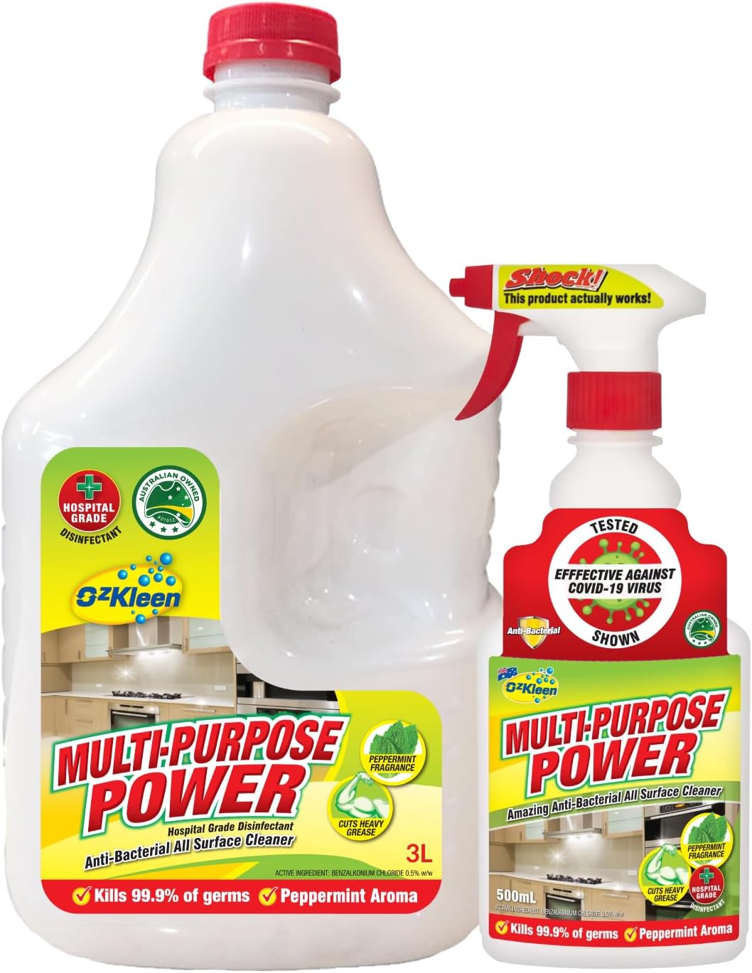 OzKleen Multi-Purpose Power Peppermint 3LTR + 500ml FREE PROMOTION ...