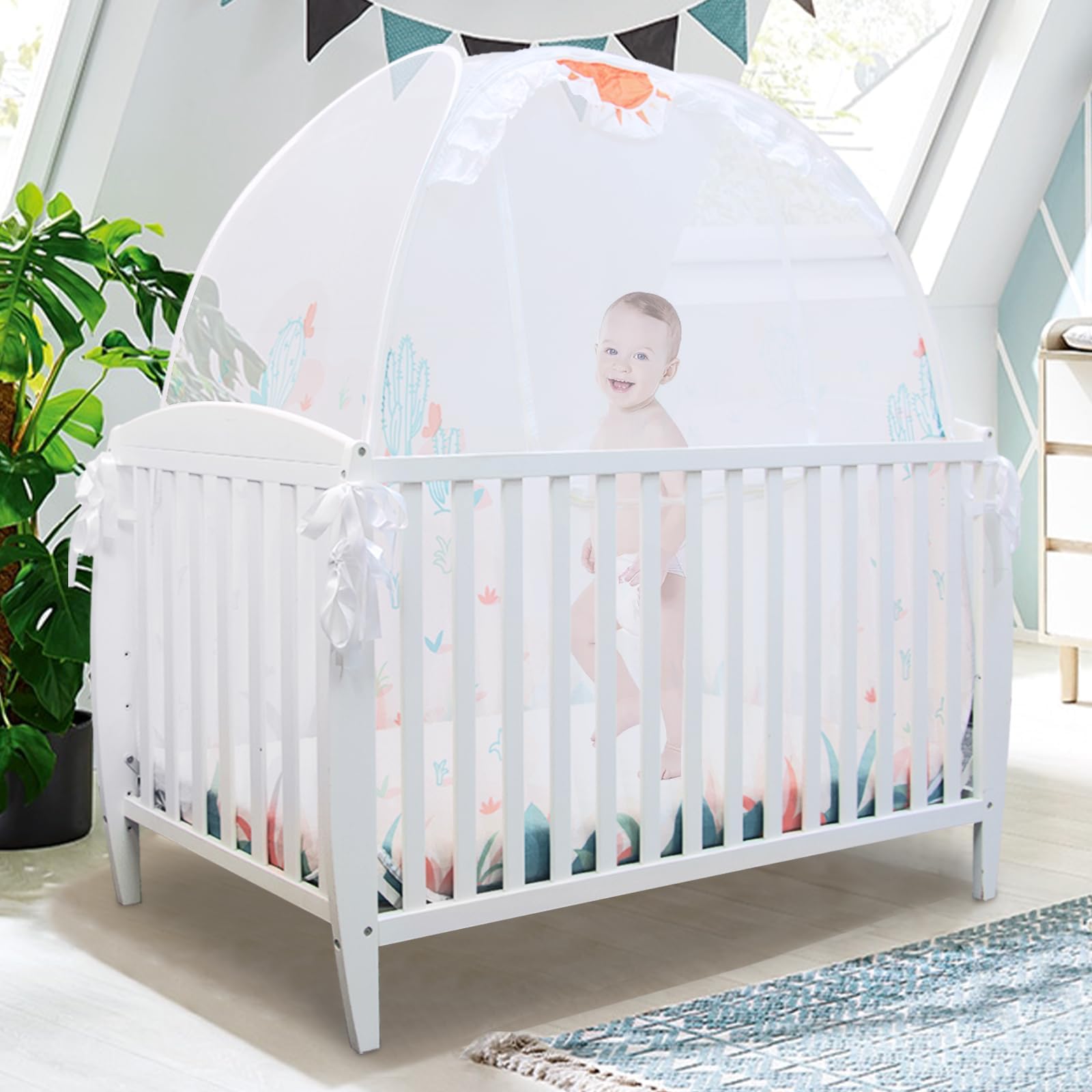 Amazon.com : L RUNNZER Pack N Play Tent to Keep Baby in, Crib Net for ...
