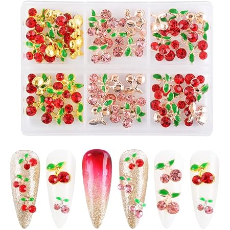 Amazon.com: 40 Pcs 3D Cherry Nail Charms Cherry Nail Rhinestones Nail ...