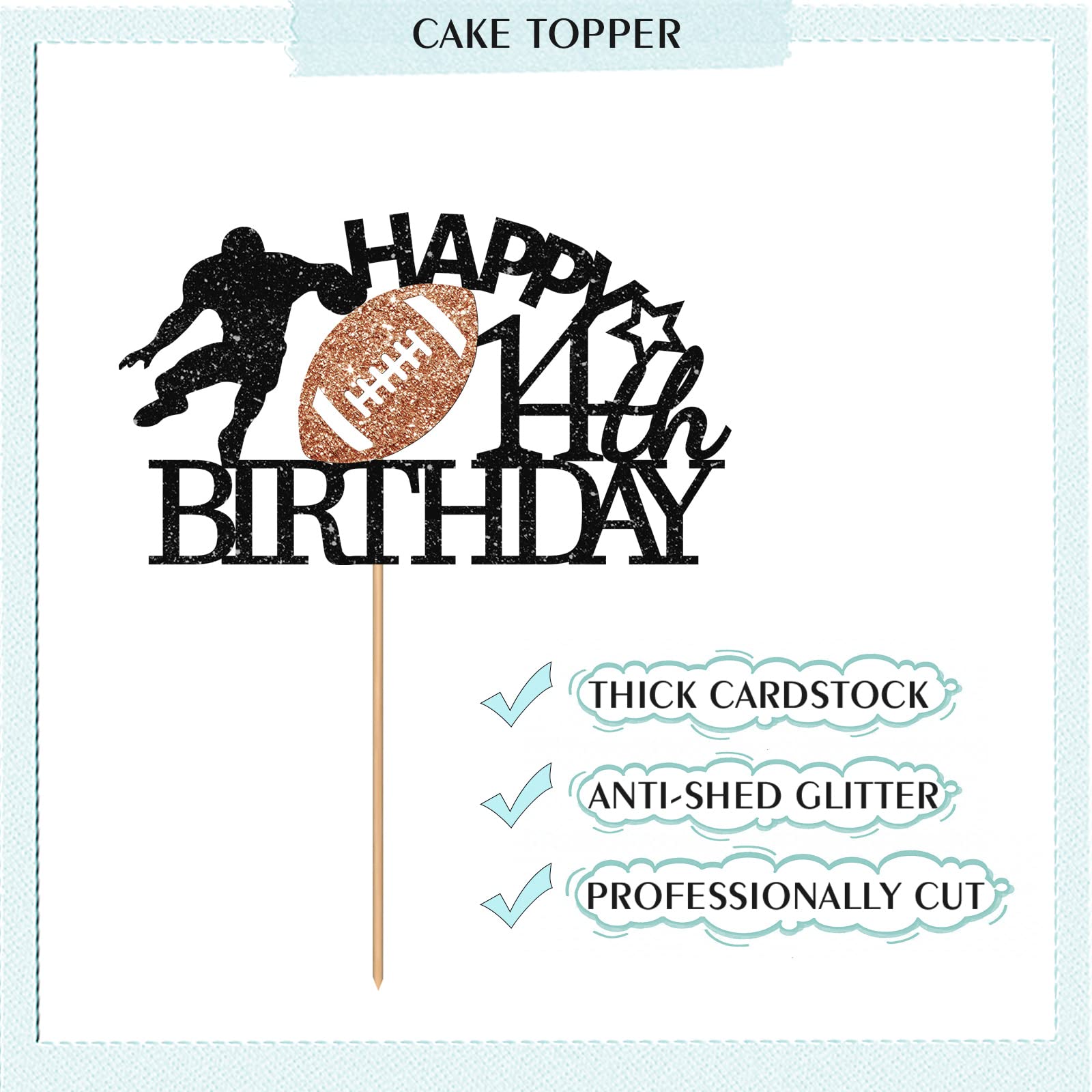 Snapklik.com : Black Football Happy 14th Birthday Cake Topper, Sport ...