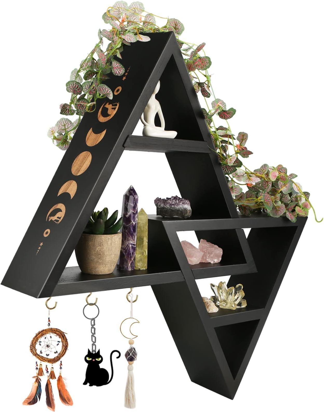 Amazon.com: FM Moon Phase Triangle Shelf with Hooks - Moon Shelf for ...