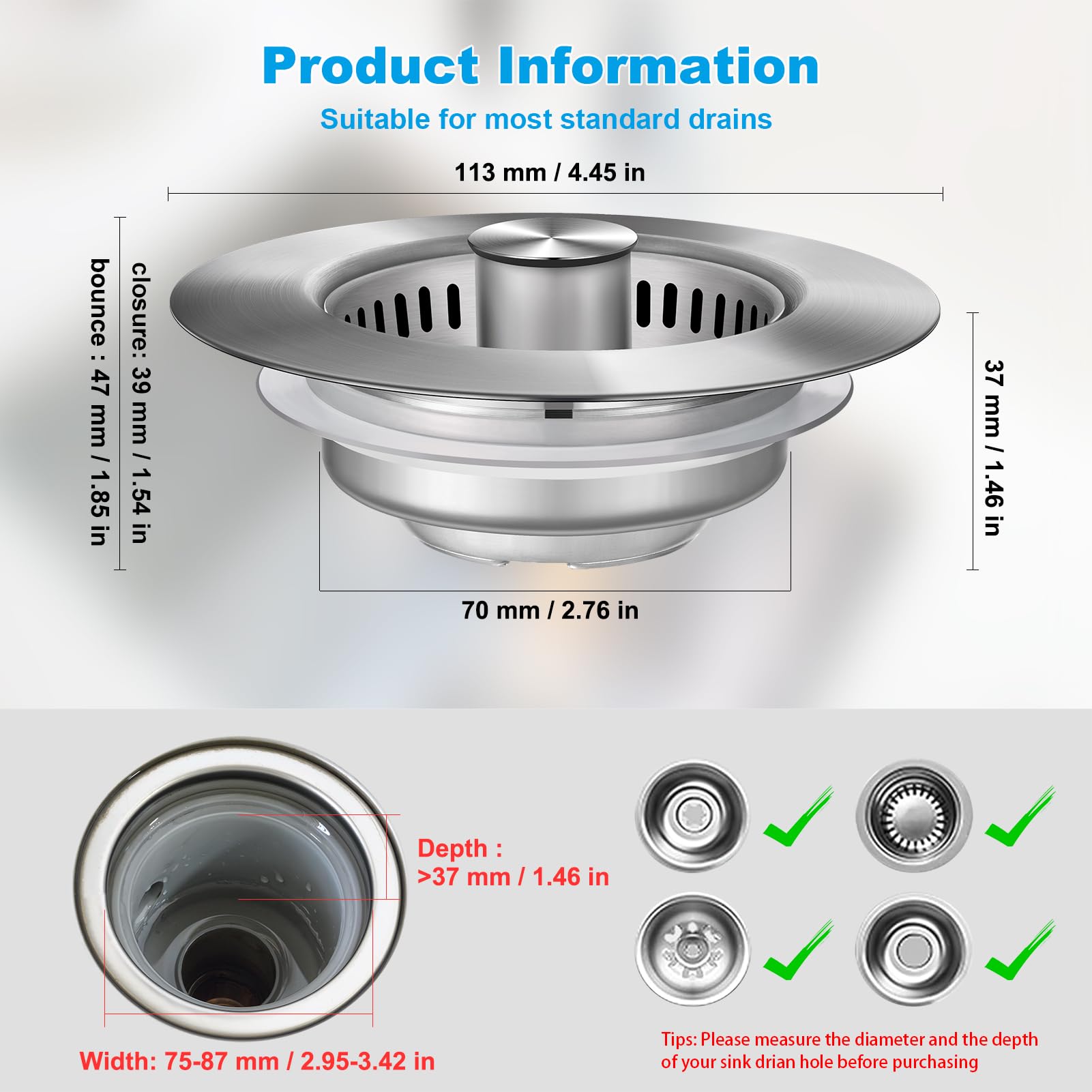 CORATED Kitchen Sink Stopper, All-Metal Anti-Clogging Kitchen Sink ...