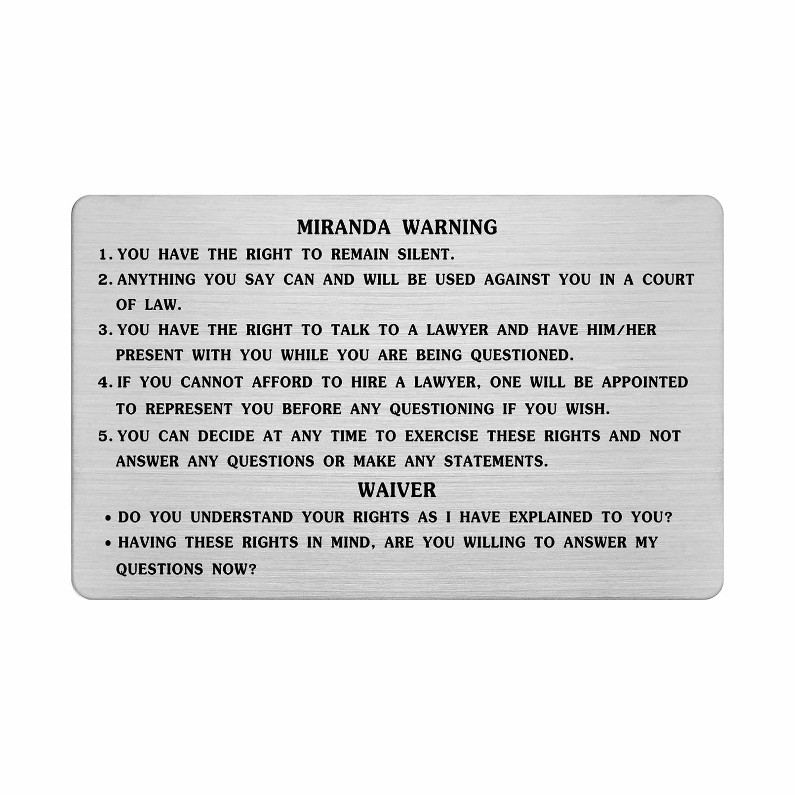 Amazon.com : TGCNQ Official Standard Miranda Rights Warning Card with ...