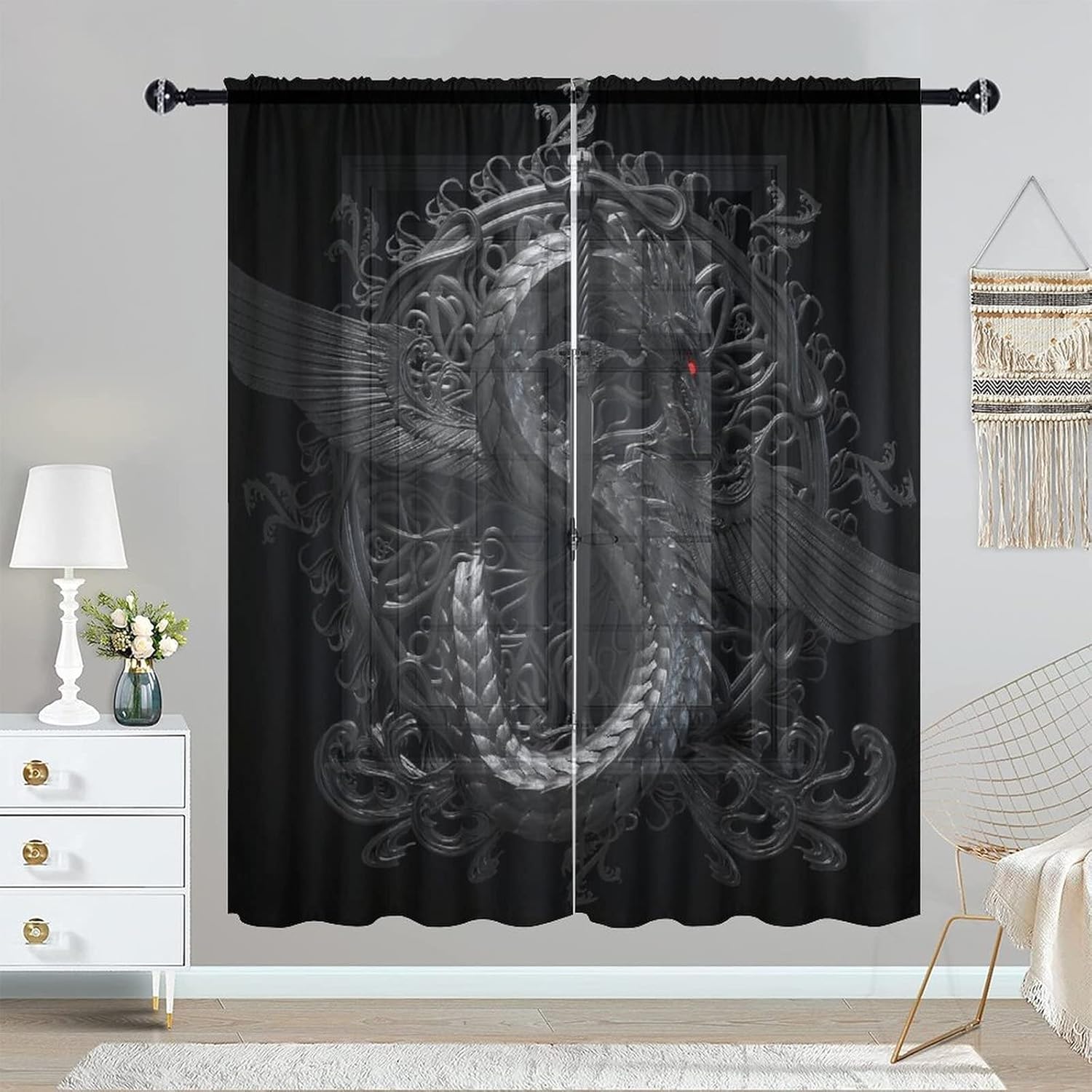 Amazon.com: Dragon Curtain Drapes, Old European Medieval Heraldic ...