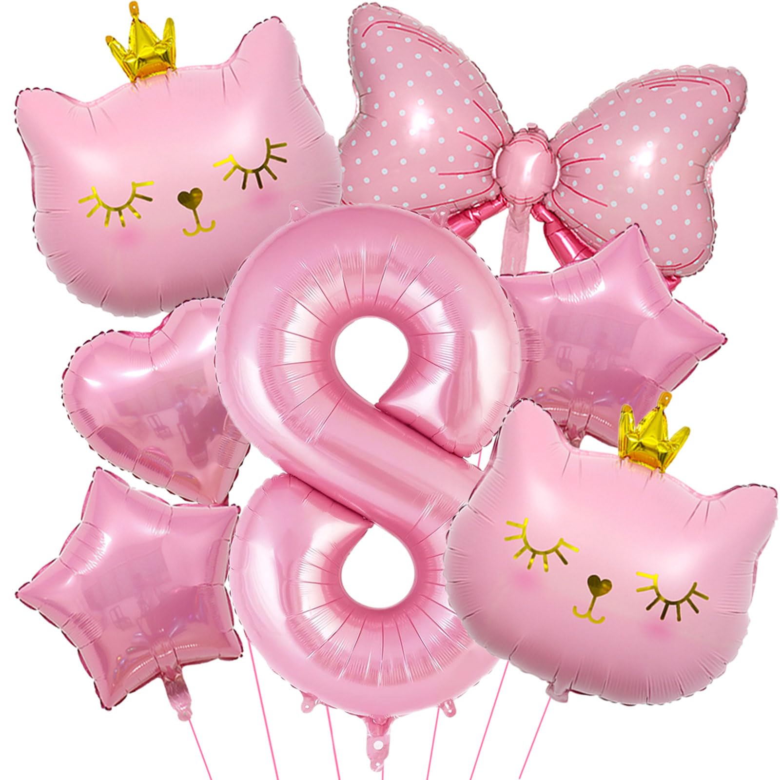 Amazon.com: Cat Birthday Decorations, Pink Number 8 Balloon Pink Cat ...