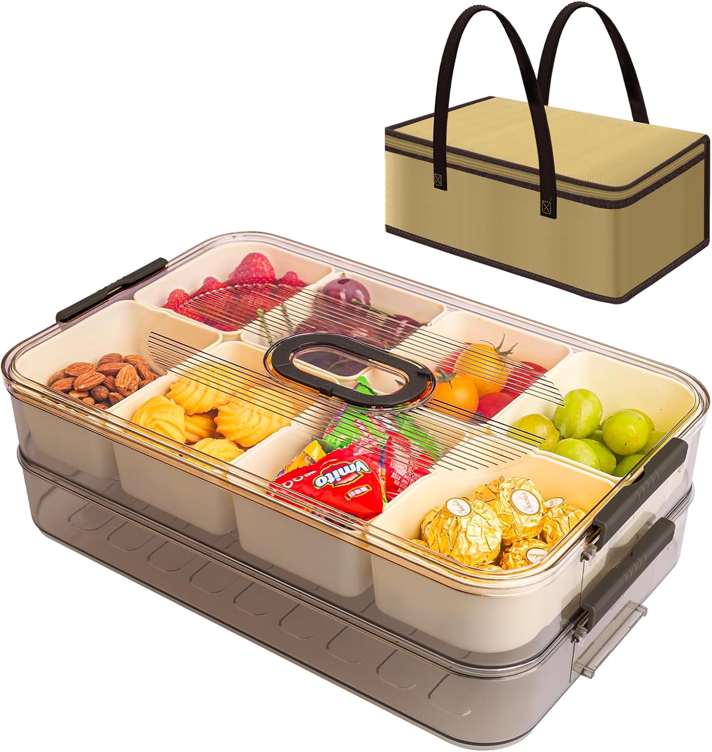 Amazon.com | 2 Pcs Snack tray with lid, Snackle Box Container, divided ...