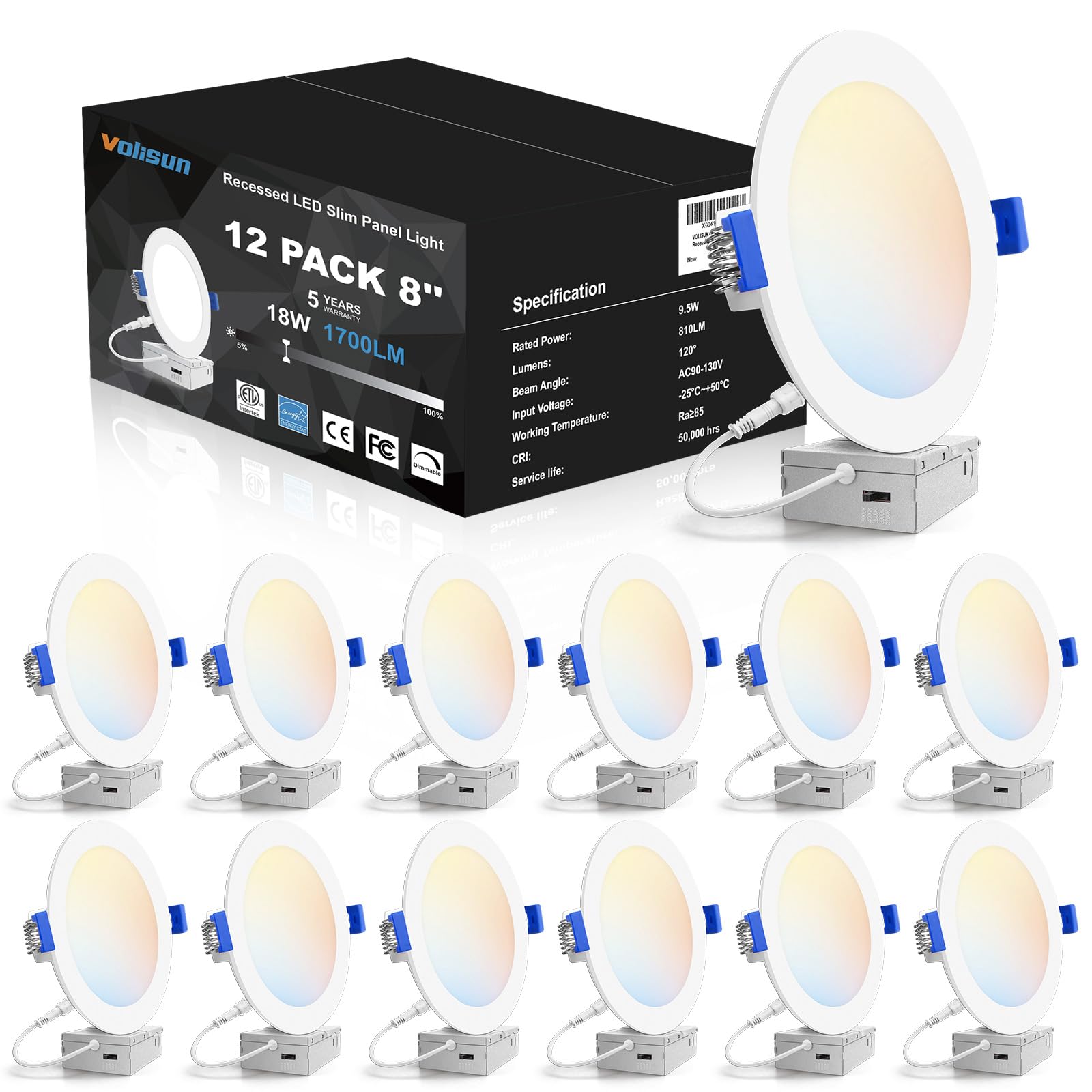 Snapklik.com : VOLISUN 12 Pack 8 Inch Recessed Lighting, 5CCT LED ...