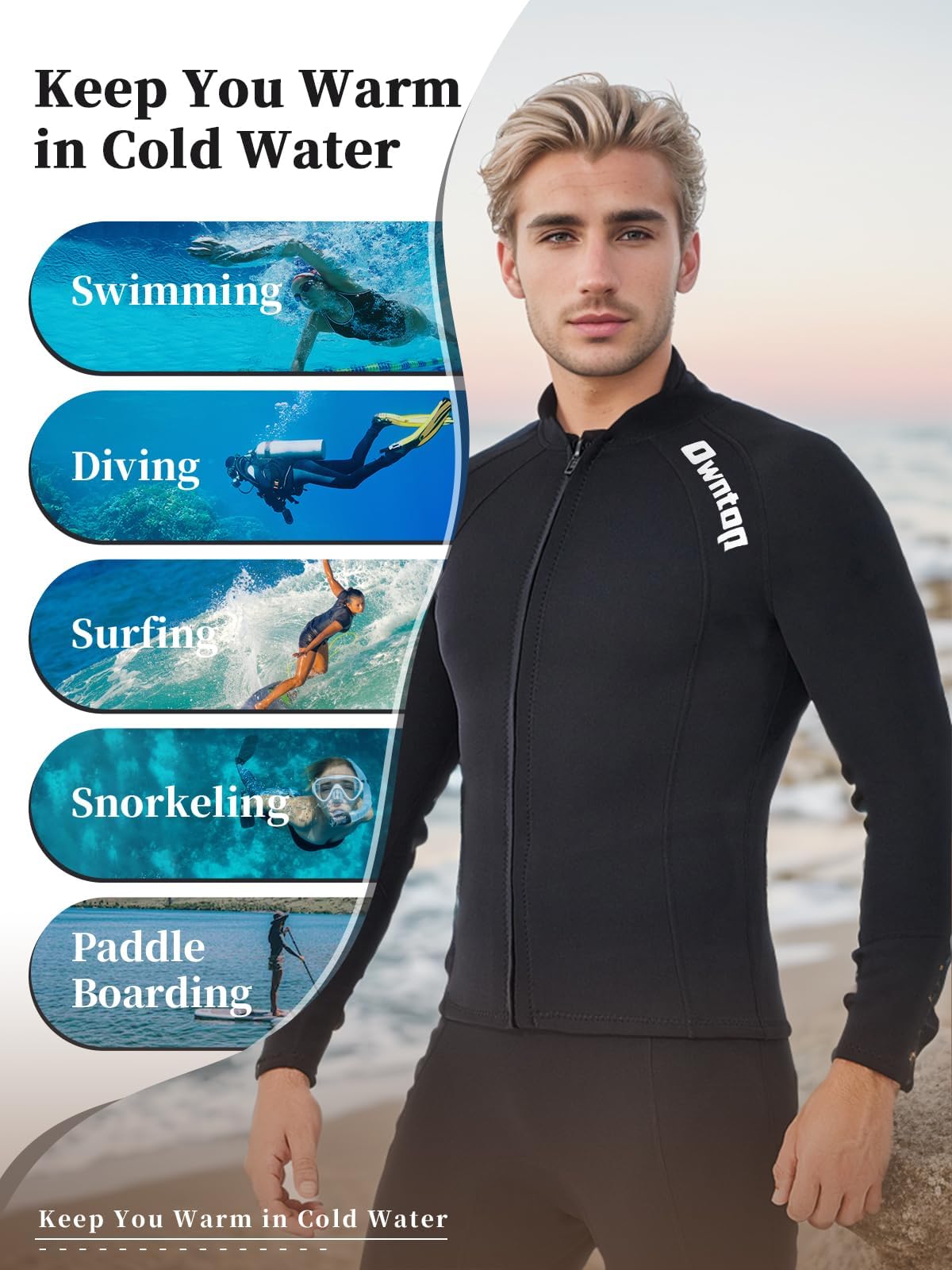 Snapklik.com : Owntop Mens Wetsuit Top, 2MM Wetsuits Jacket Men, Long ...
