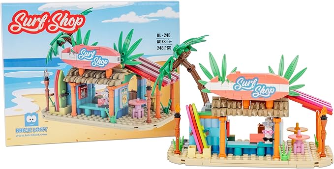 Amazon.com: Brick Loot Mini City Beach Surf Shop Building Set – 248 ...