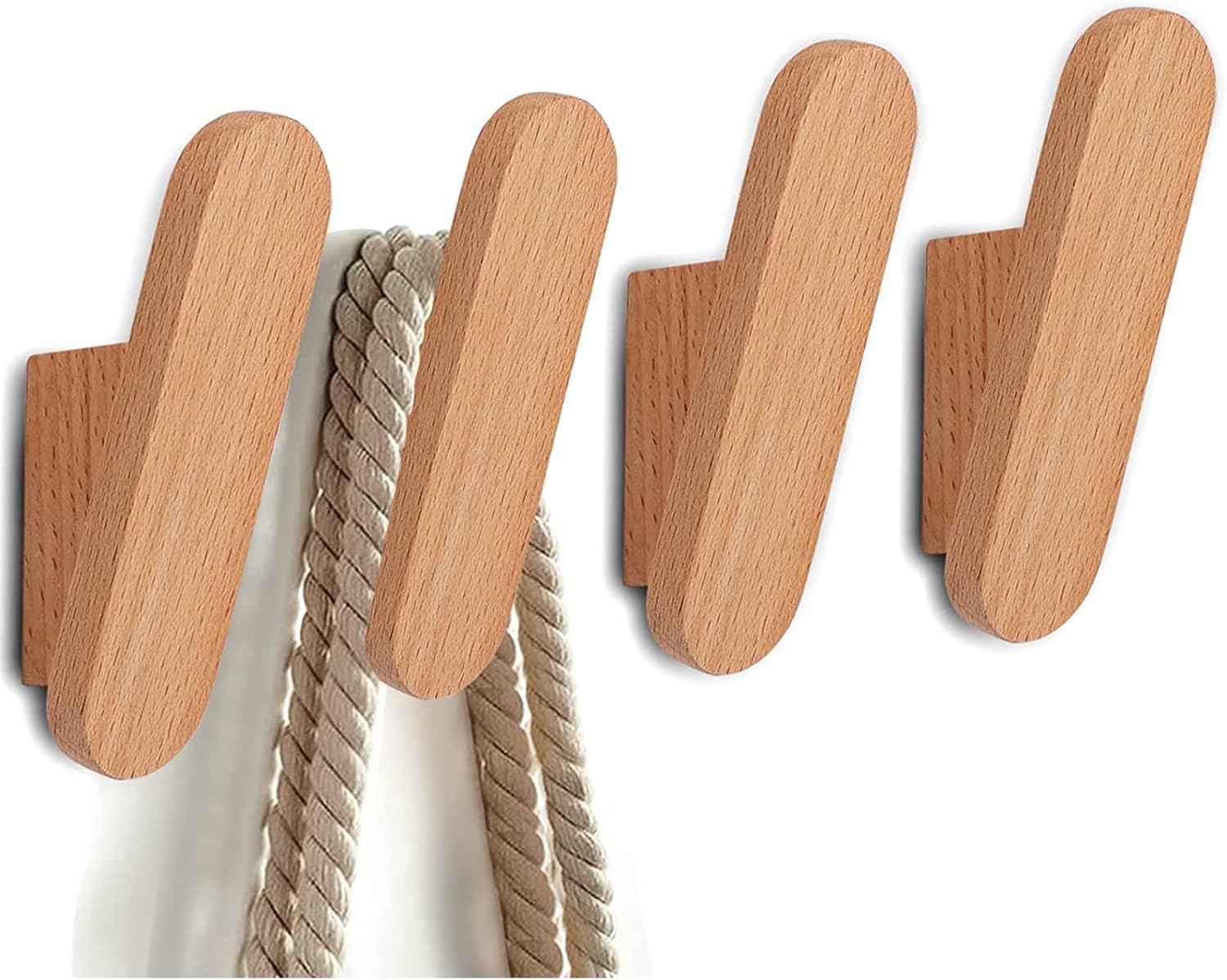 Amazon.com: Fadilo Wooden Coat Hooks Wall Hooks, 4 Packs Natural Wood ...