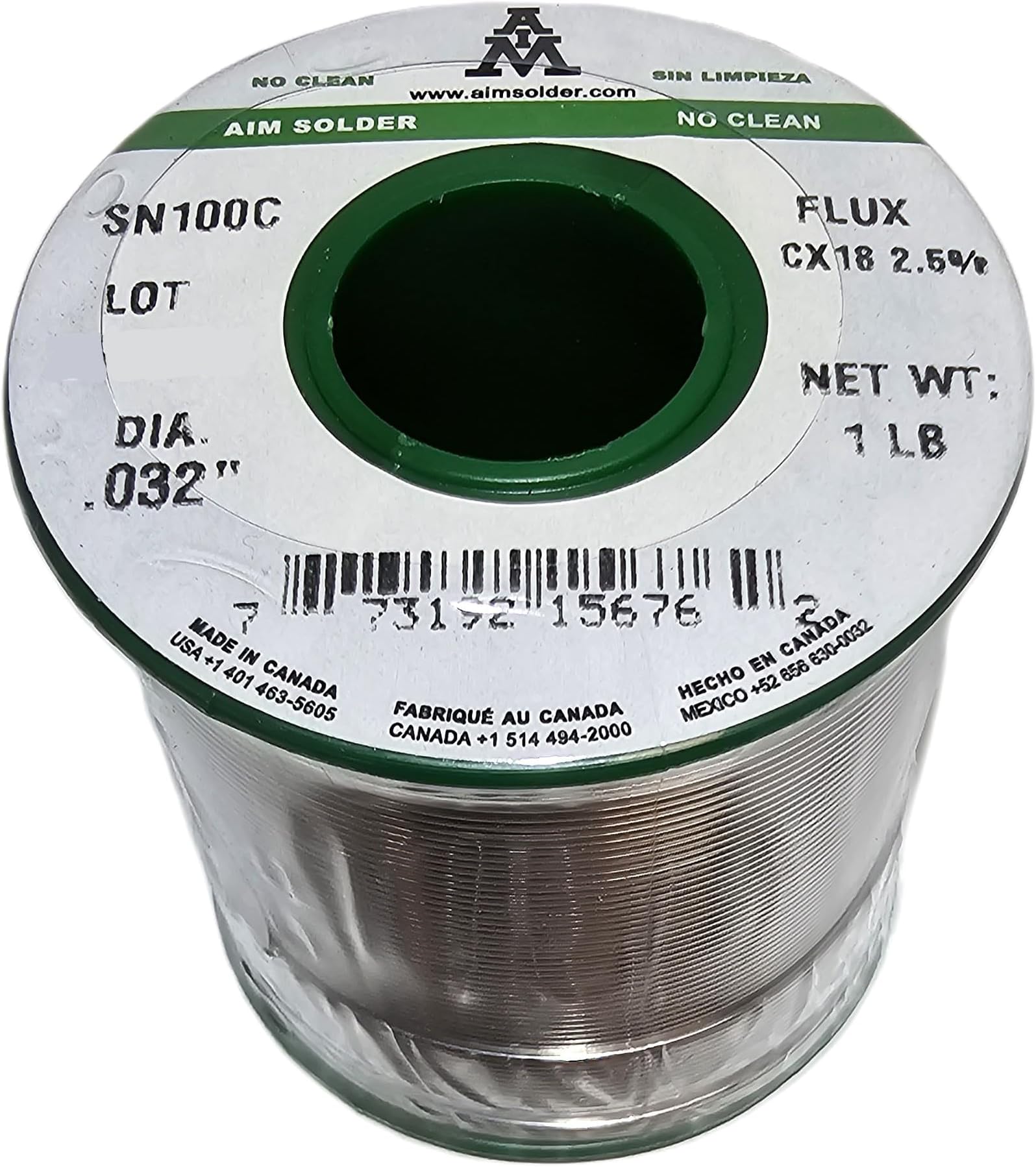 AIM Wire Solder, SN100C, Lead-Free, No-Clean, Flux: CX18 @ 2.5%, 0.032 ...