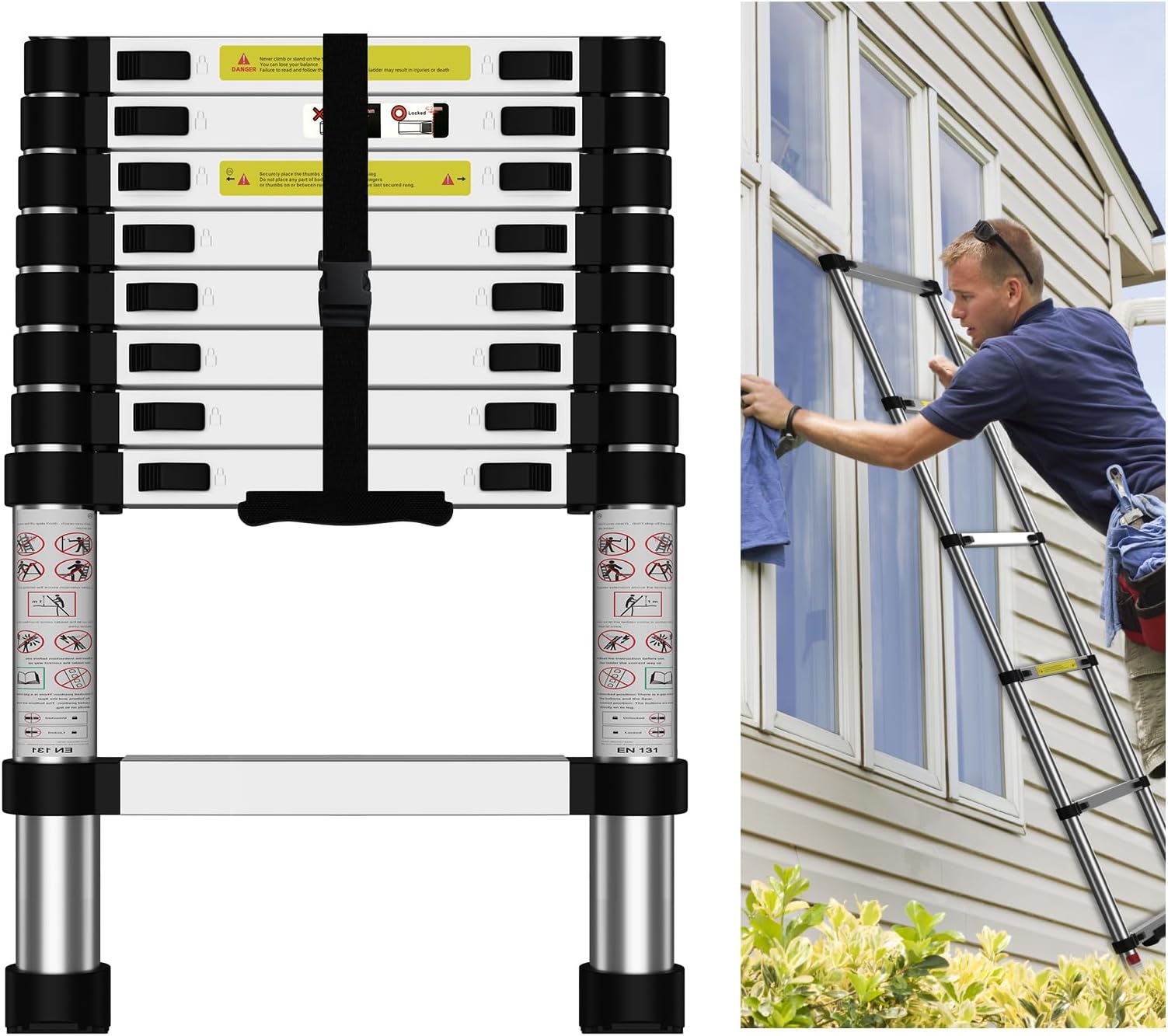 8.5FT Telescopic Telescoping Ladder, Extension Ladder Folding Camper ...