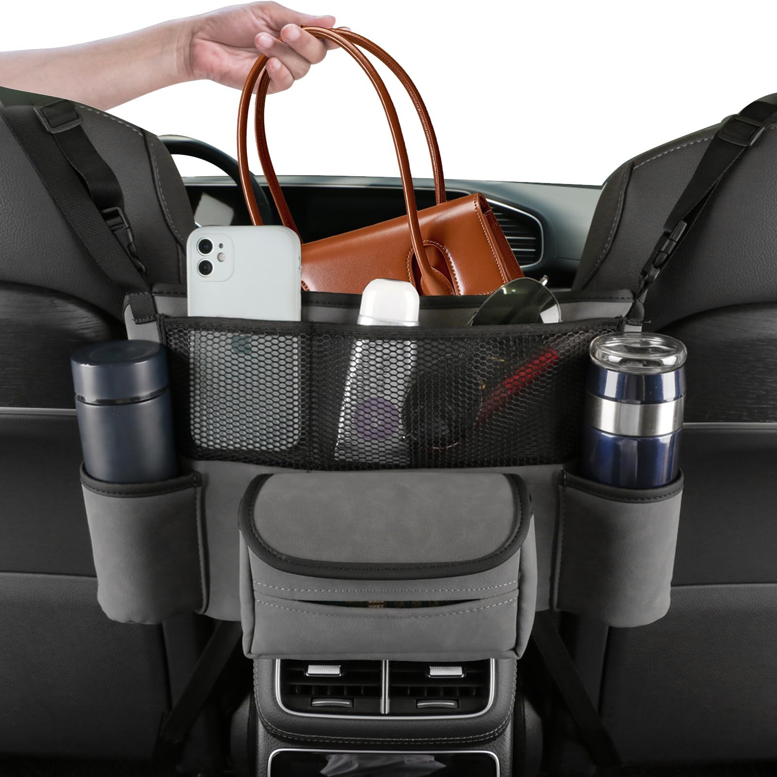 Amazon.com: yimoyop Car Handbag Holder Between Front Seats Durable PU ...