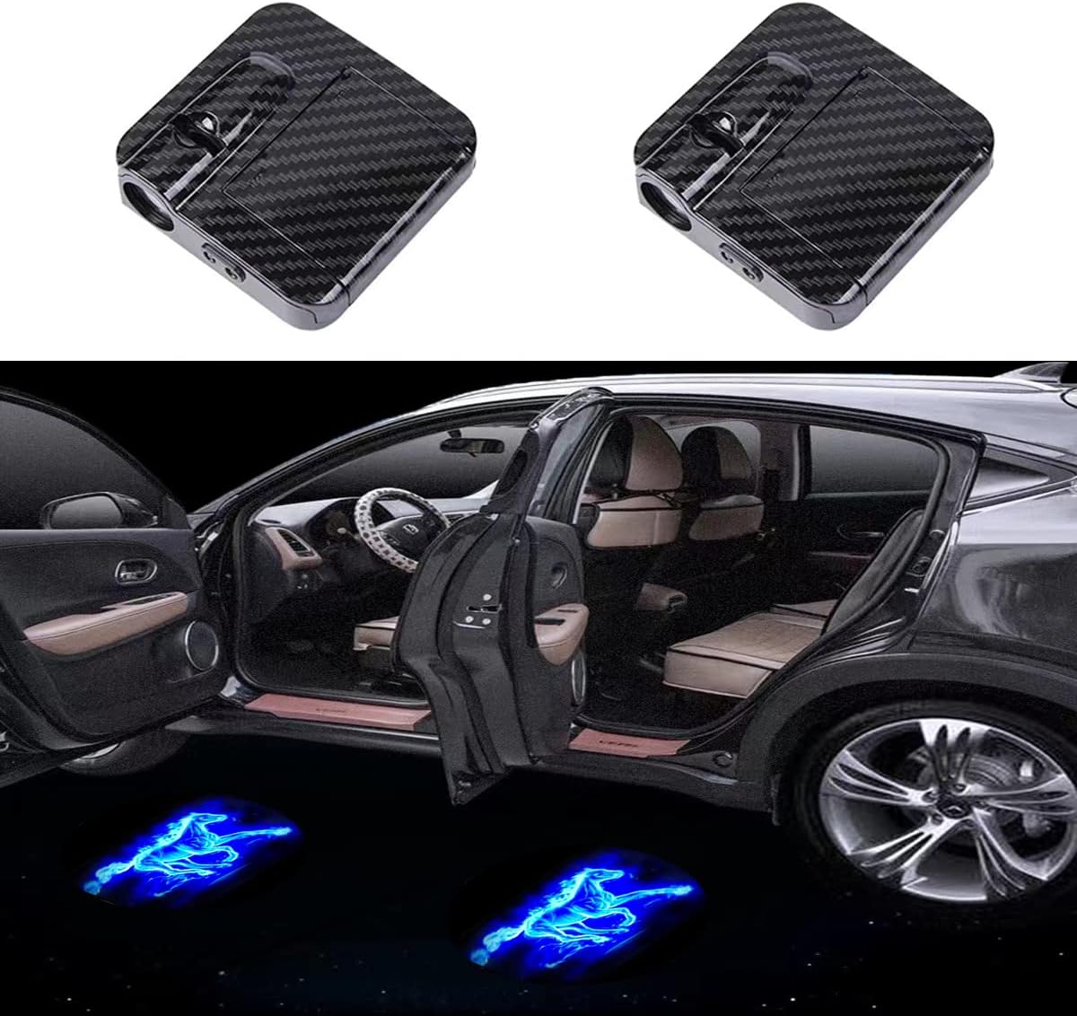 Amazon.com: 2Pcs 3D Blue Horse Car Door Step LED Welcome Logo Shadow ...
