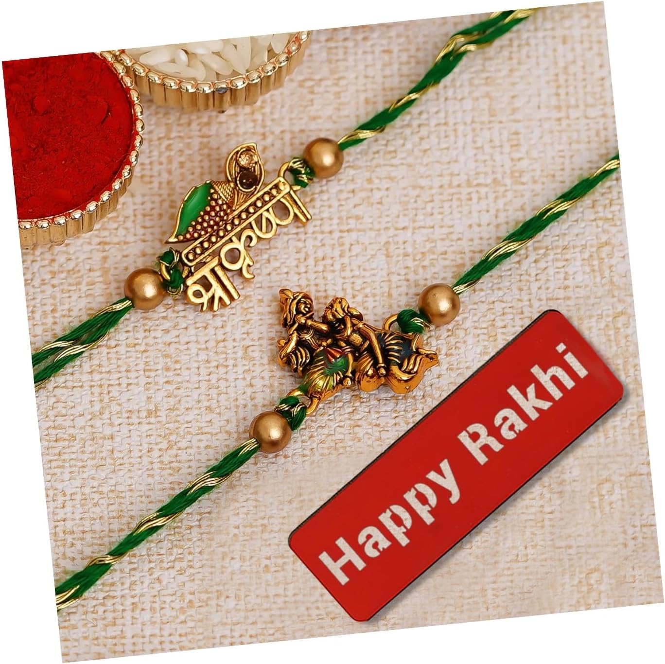 Buy eCraftIndia Green & Golden Om & Peacock Feather Religious Designer ...