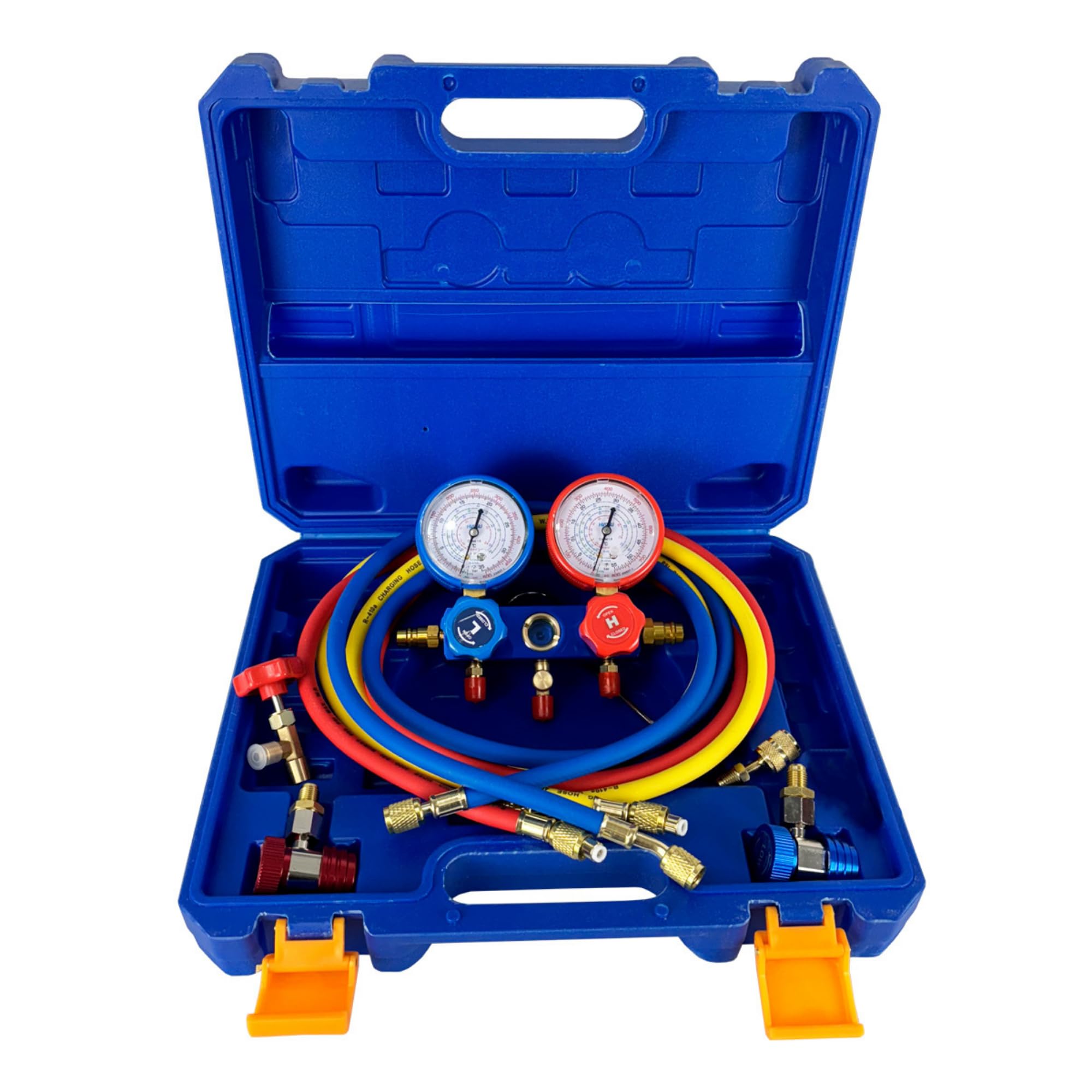 Professional AC Manifold Gauge Set with Freon Recharge Kit - 3-Way HVAC ...