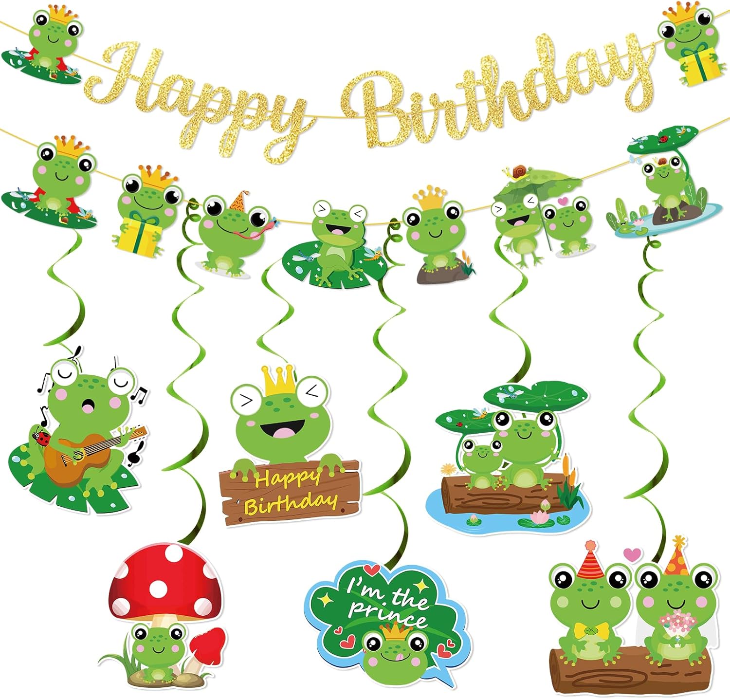 Amazon.com: Frog Birthday Banner Gold Glitter with Garland Hanging ...