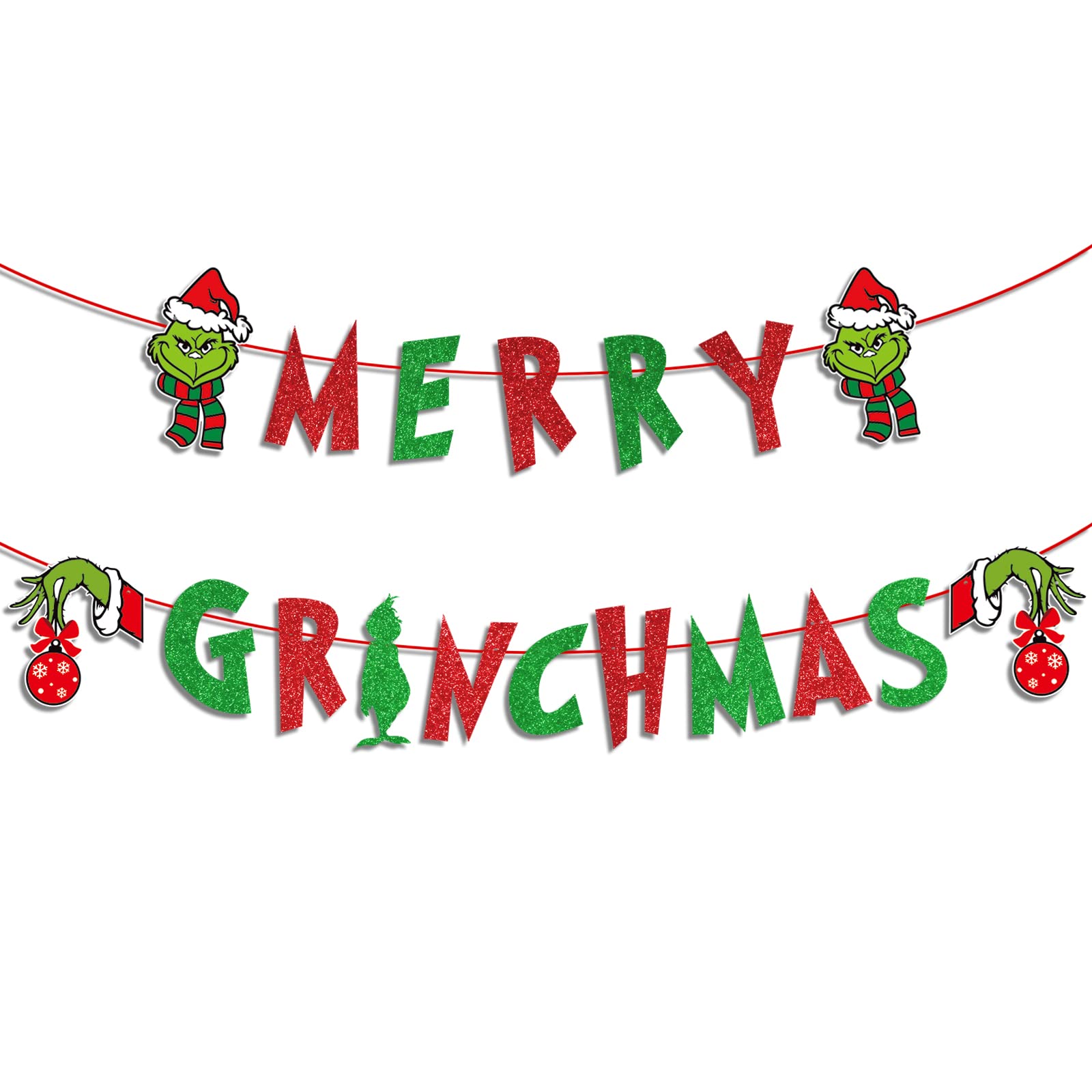 Buy Merry Grinchmas Banner Red & Green Glitter, Grinch Christmas Decor ...