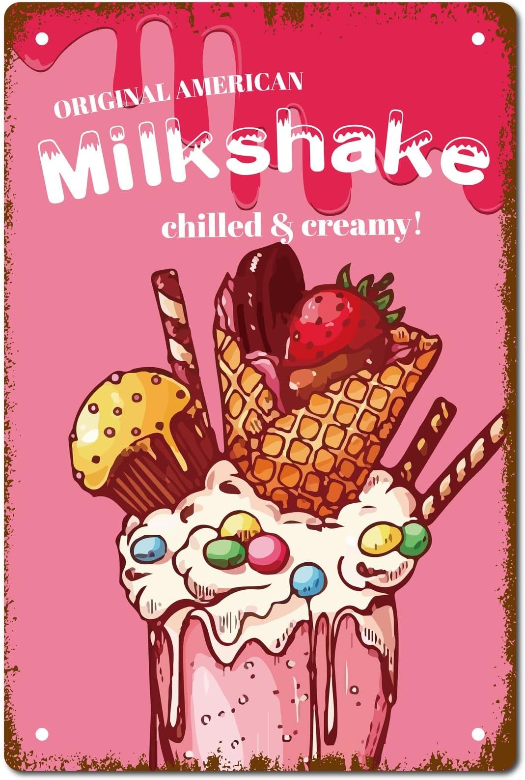 CREATCABIN Milkshake Vintage Métal Tin Sign Retro Wall Art Decor House ...