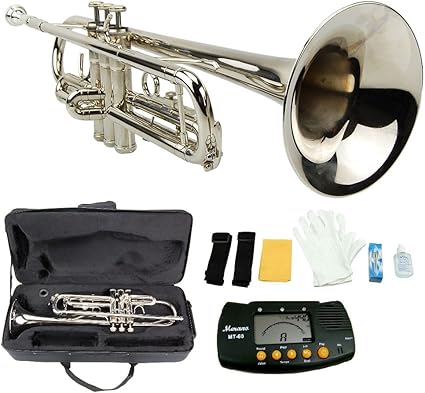 Amazon.com: MERANO NICKEL PLATED TRUMPET WITH CASE + FREE METRO TUNER ...