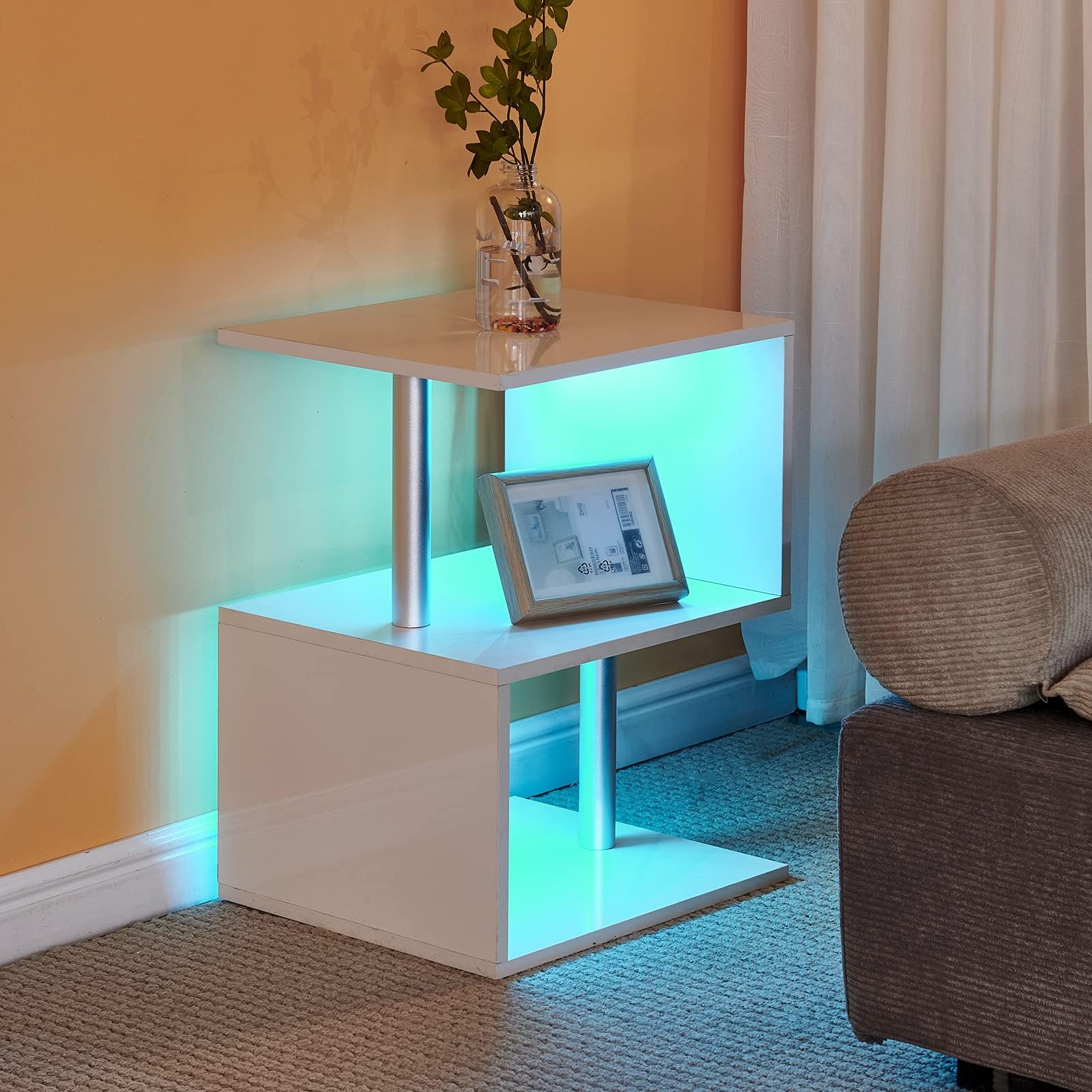 Blisswood White Led Side Table Small Coffee Table For Living Room, High ...