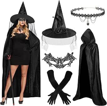 Amazon.com: Beipegin Witches Costume Women Hooded Cape Witch Hat Lace ...