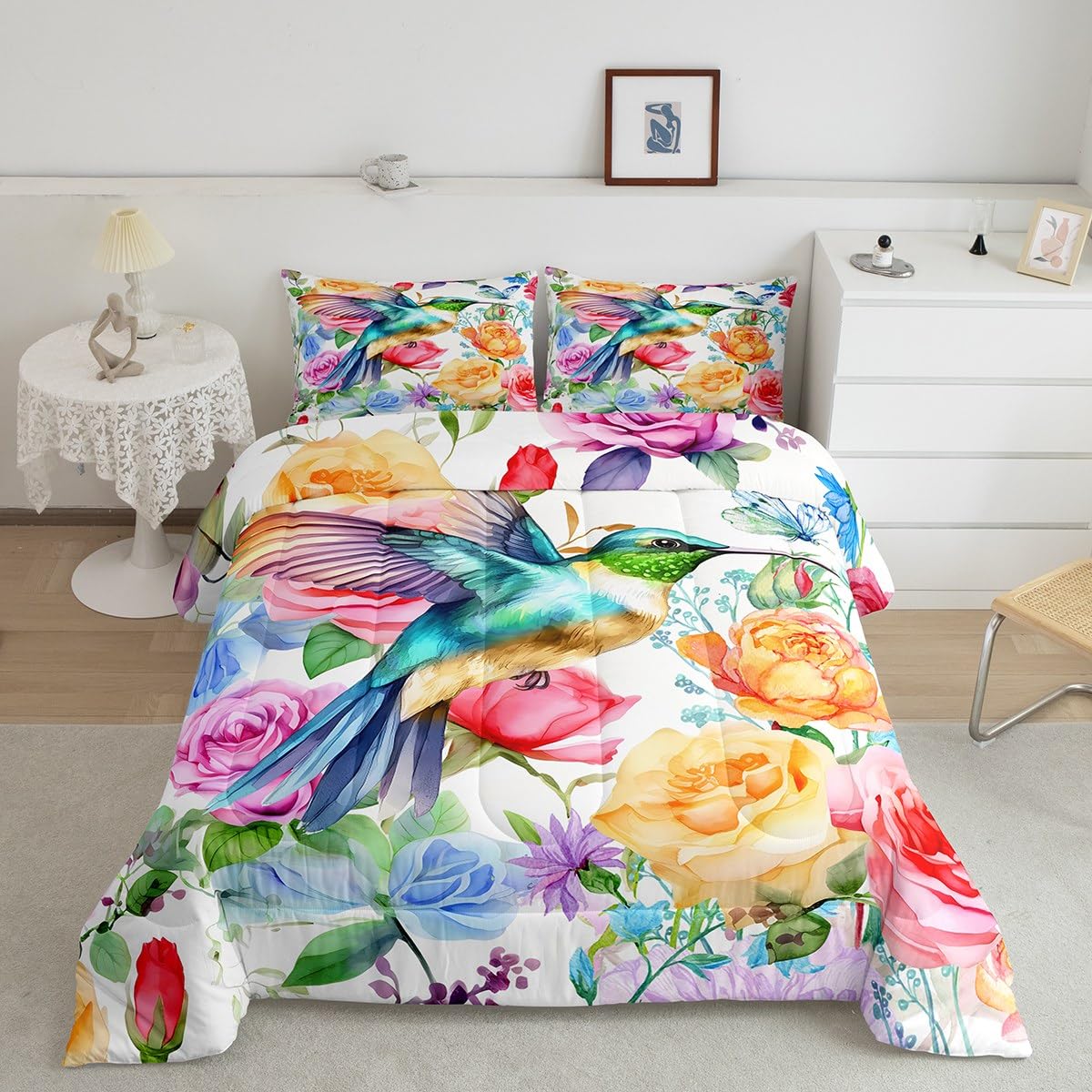Amazon.com: Hummingbird Bedding Set Bright Floral Hummingbird Comforter ...