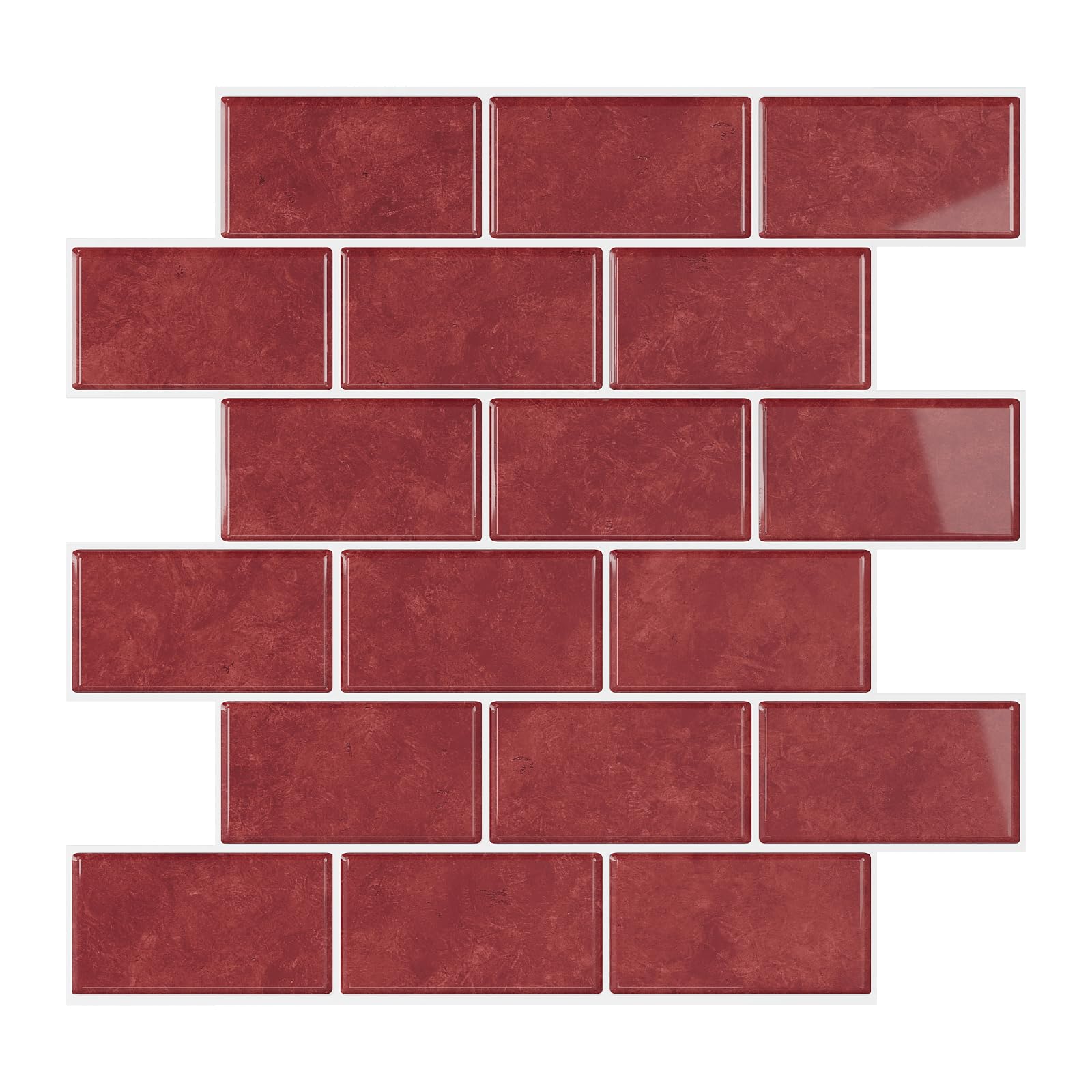 VEELIKE Red Peel and Stick Backsplash Waterproof Subway Kitchen ...