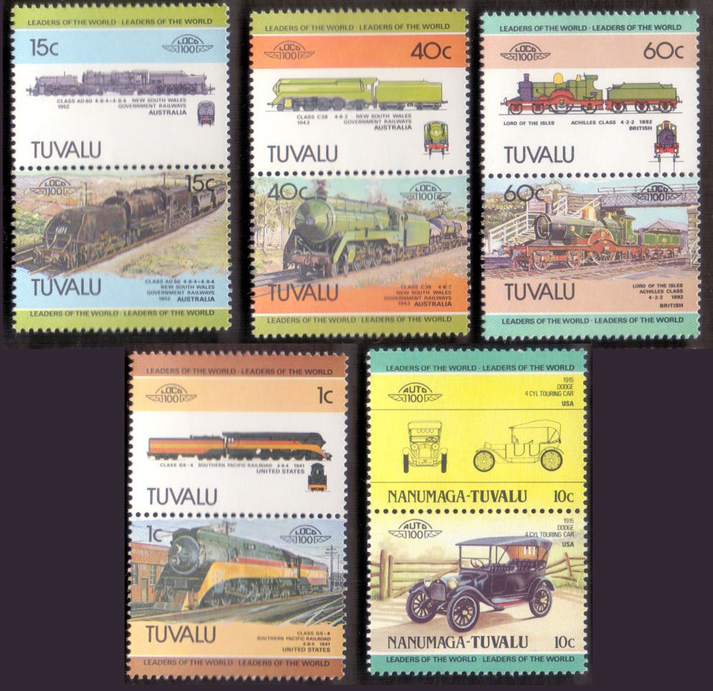 10 Different Tuvalu Railways Trains Locomotive Pair All Mint Stamps ...