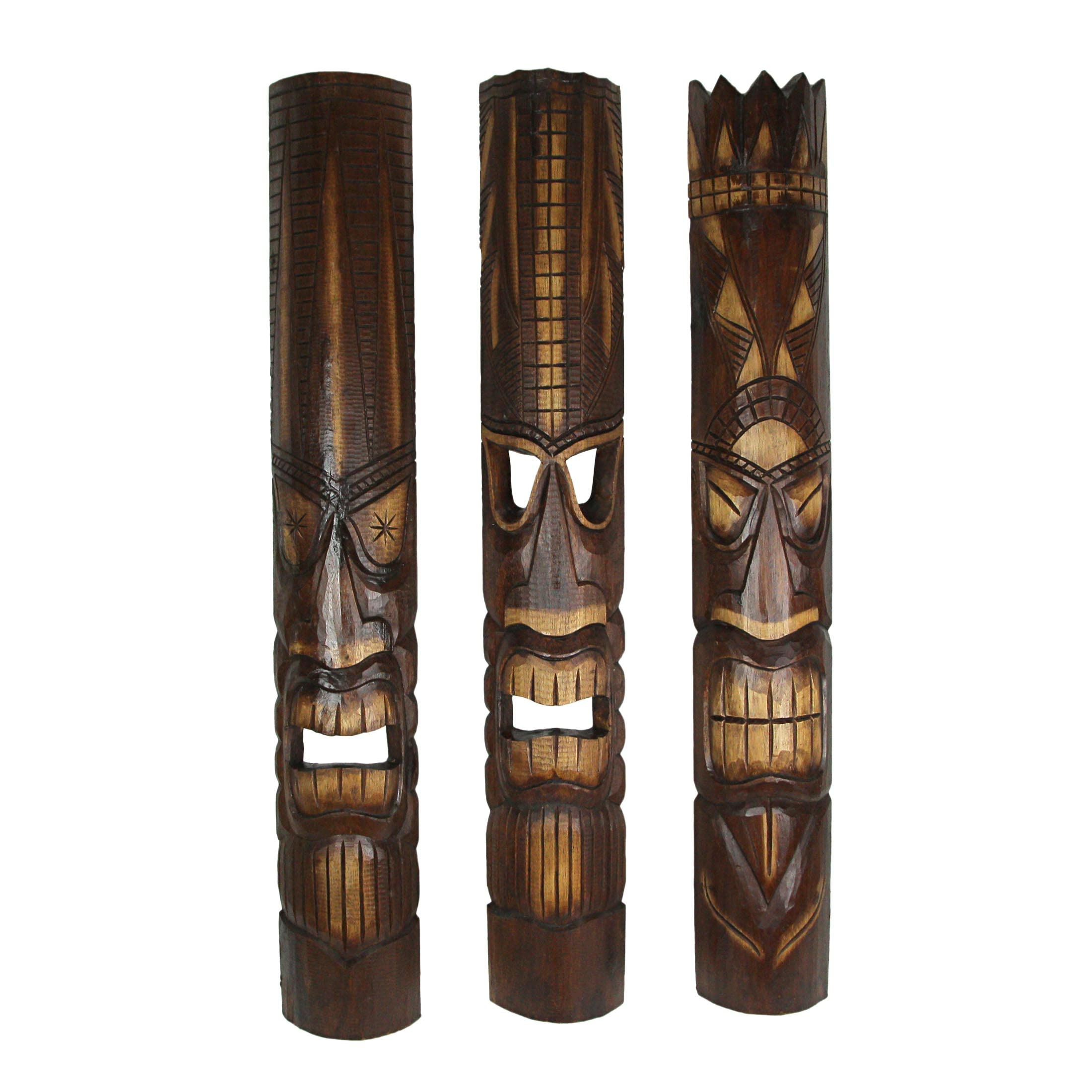 Amazon.com: Set of 3 Hand-Carved Wood Tiki God Wall Hanging Masks 40 ...