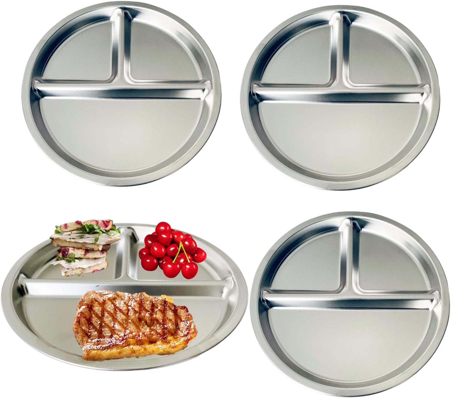 Amazon.com | YLARMY Set of 2 Stainless Steel Divided Plate, 3 Sections ...