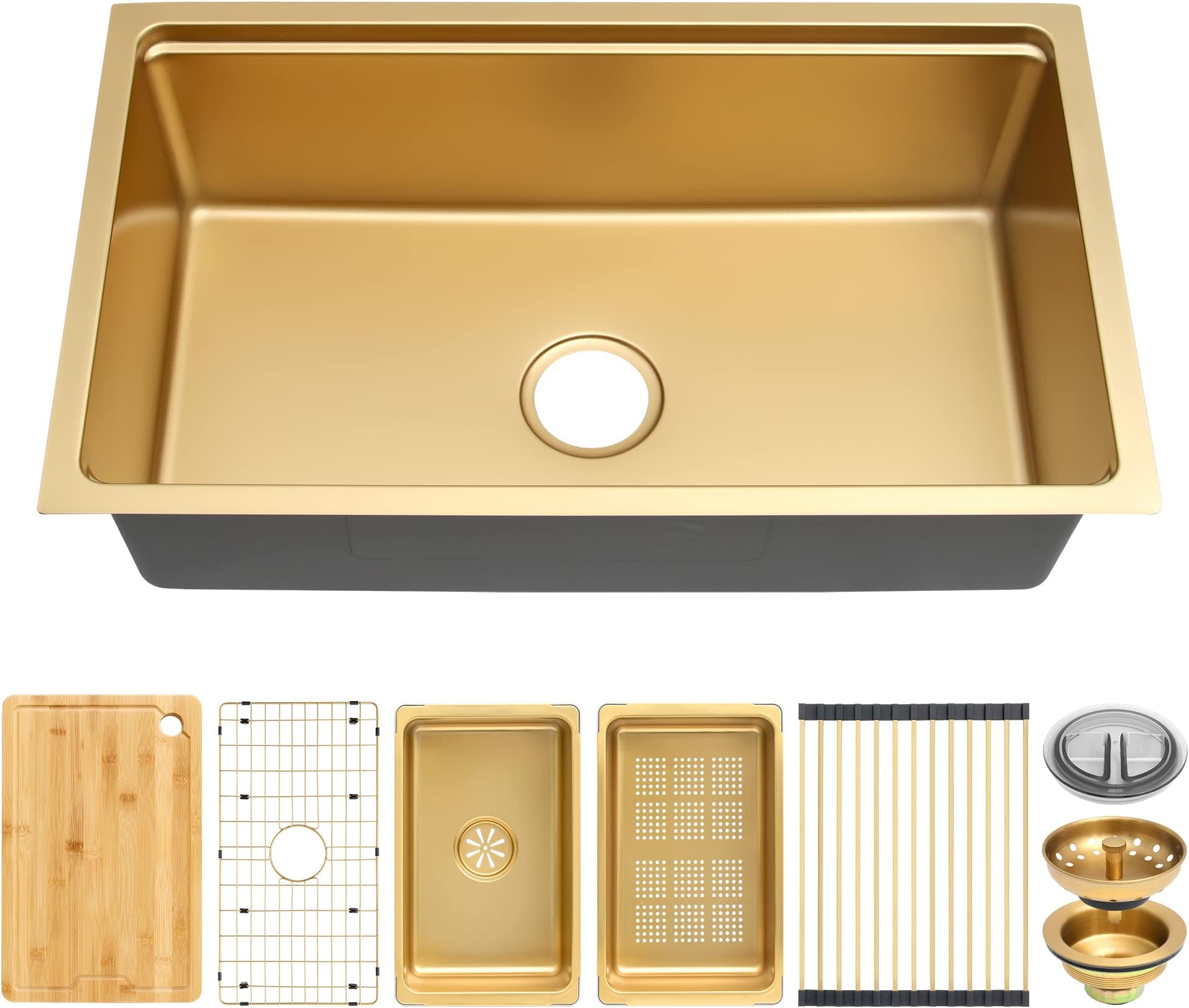 Amazon.com: Topjia Double Bowl Gold Kitchen Sink,Top Mount/Drop in ...