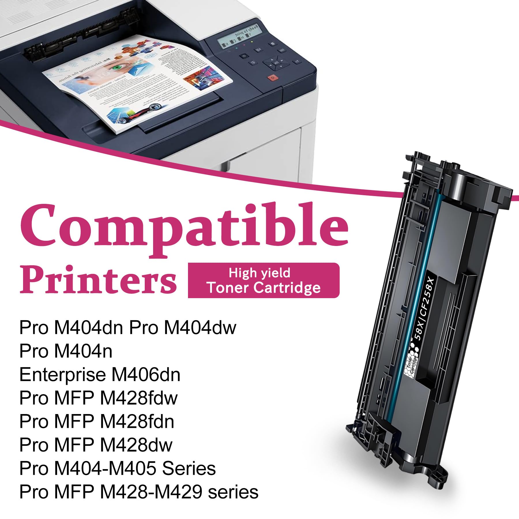 High Yield Printer Toner 2-Pack CF258X/58X Compatible For HP M404, M428 ...