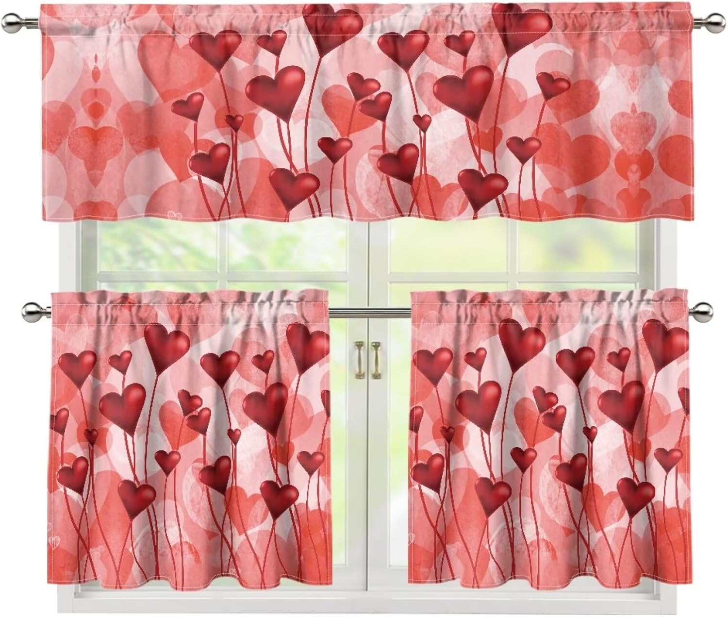 Amazon.com: CREAMIC Red Heart Kitchen Curtains Sets for Windows Red ...