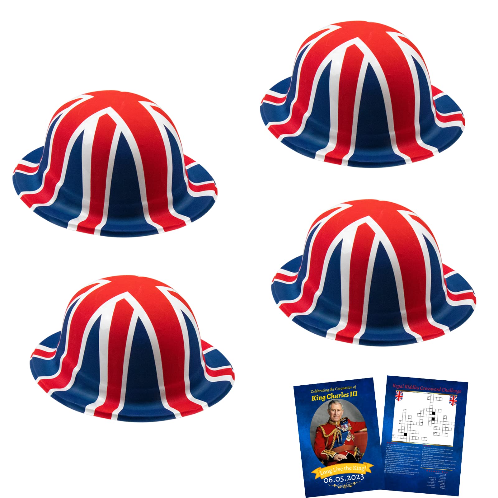 4x Union Jack Hats - Plastic Bowler Hat, Novelty and Fancy Dress ...
