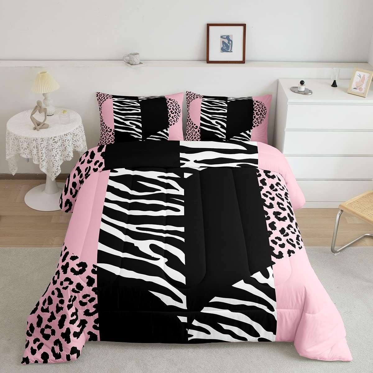 Amazon.com: Castle Fairy Pink Black Leopard Print Comforter Set Zebro ...